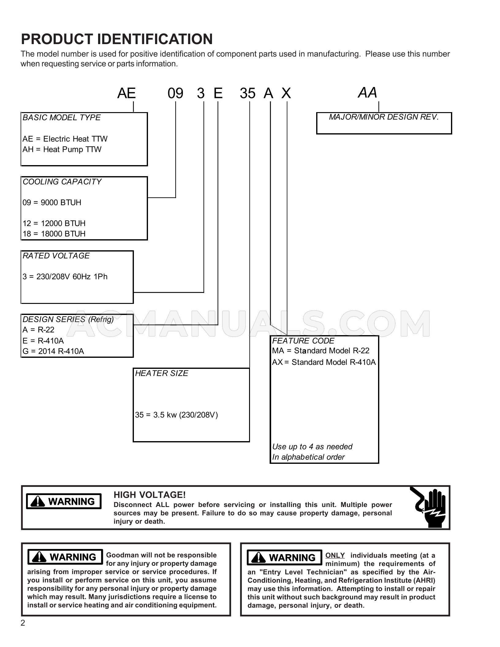 Amana AE123G35AX Amana Technical Manual