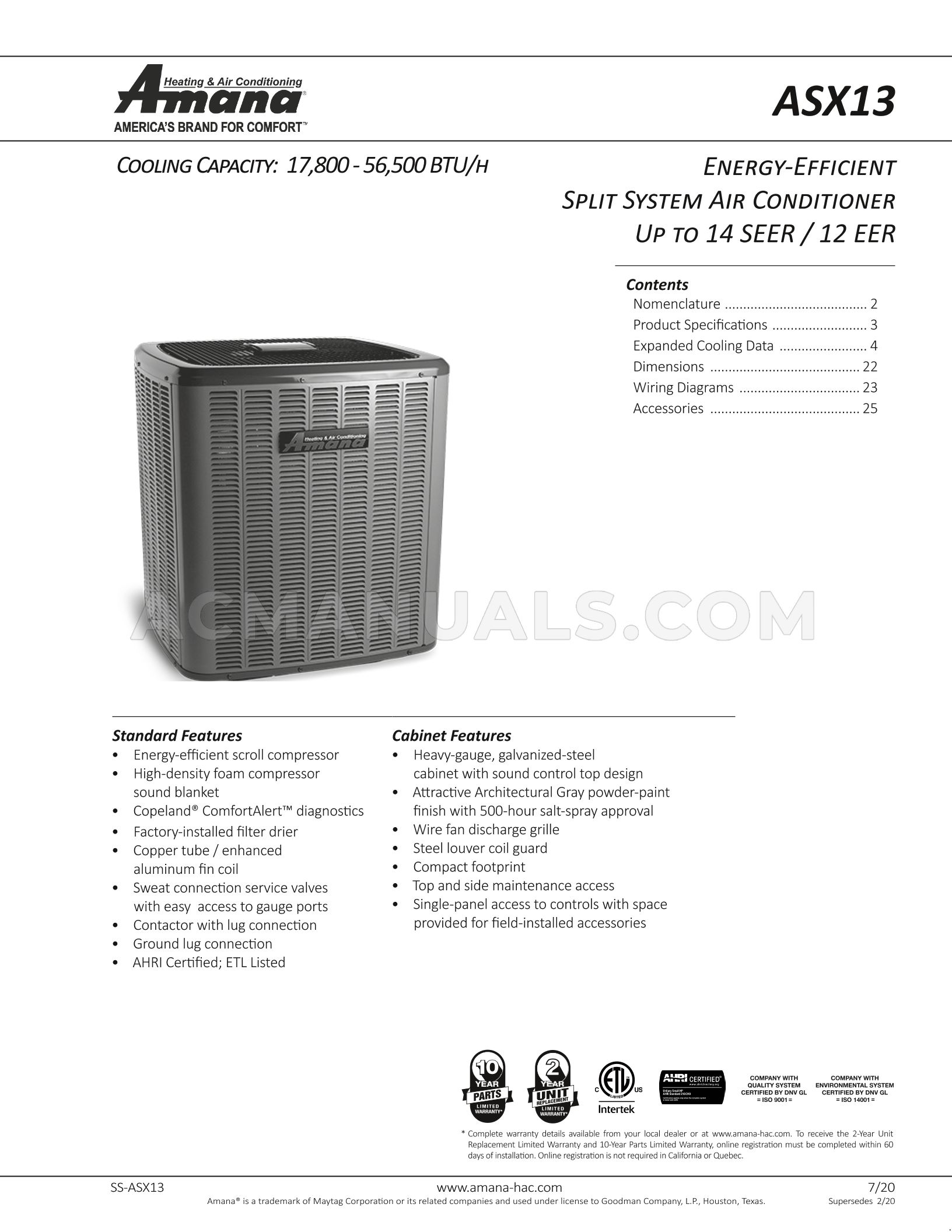 Amana ASX13 Technical Specifications