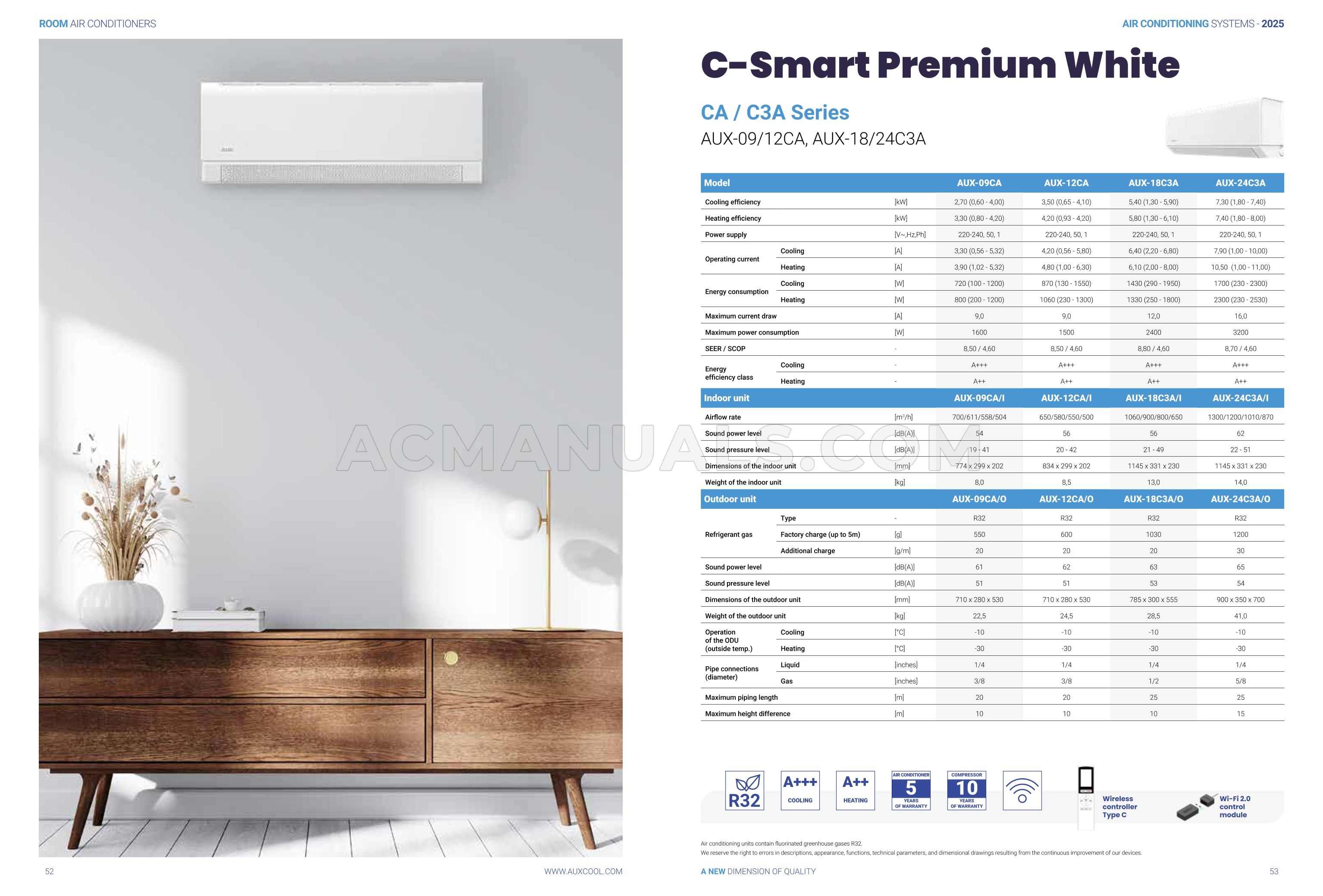 AUX AUX-09CA/I C-Smart Premium Specifications Sheet