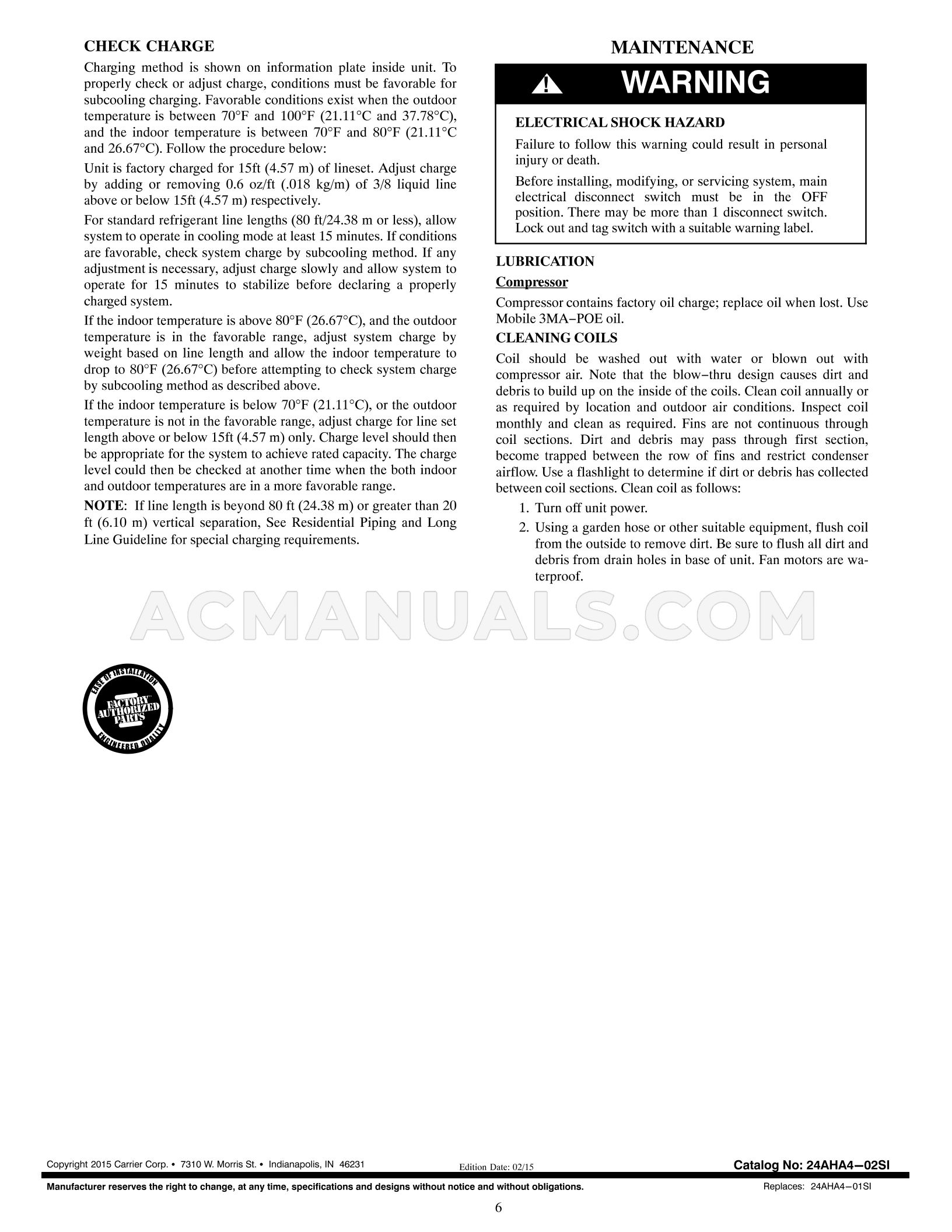 Carrier 24AHA4 Performance Installation Manual