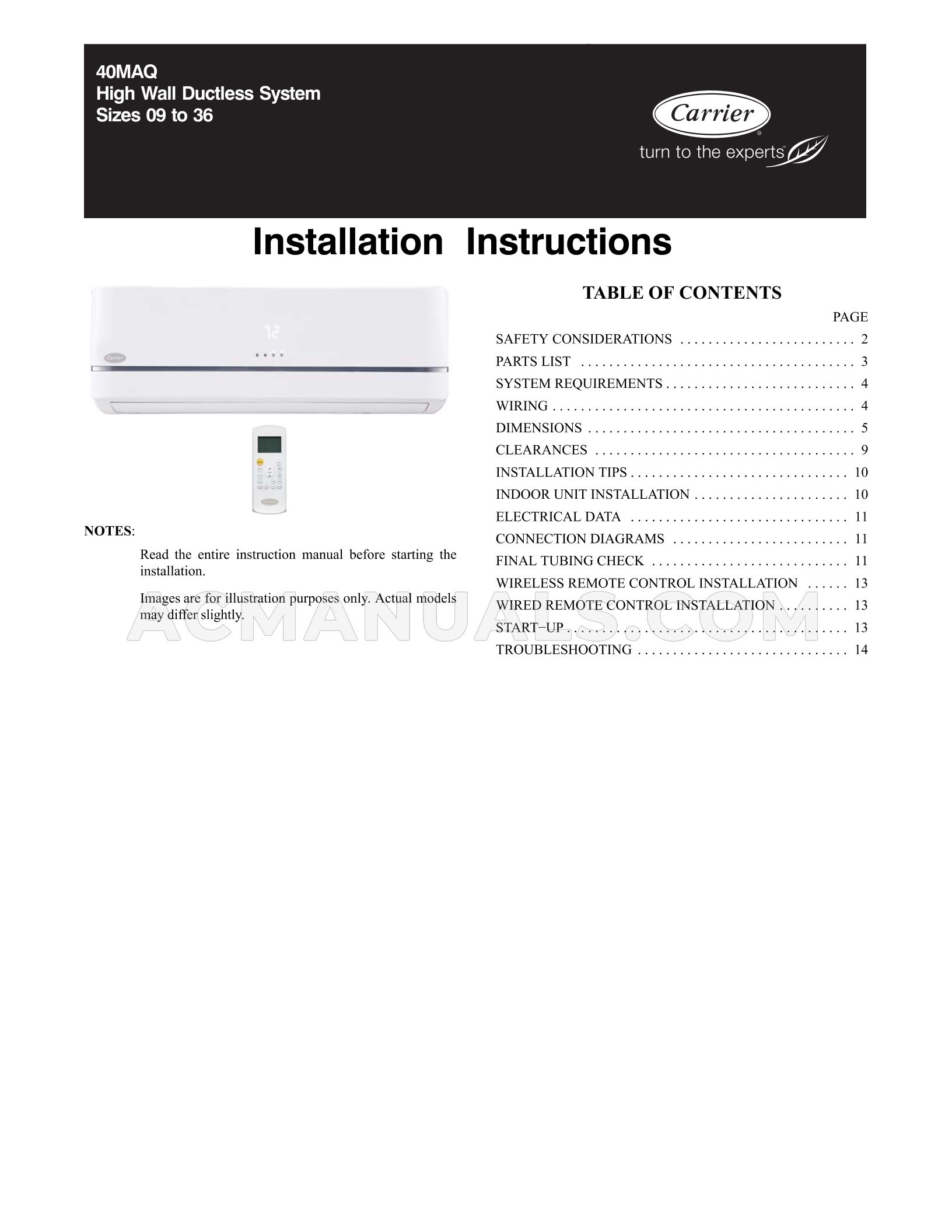 Carrier 38MAQB09R1 Installation Instructions