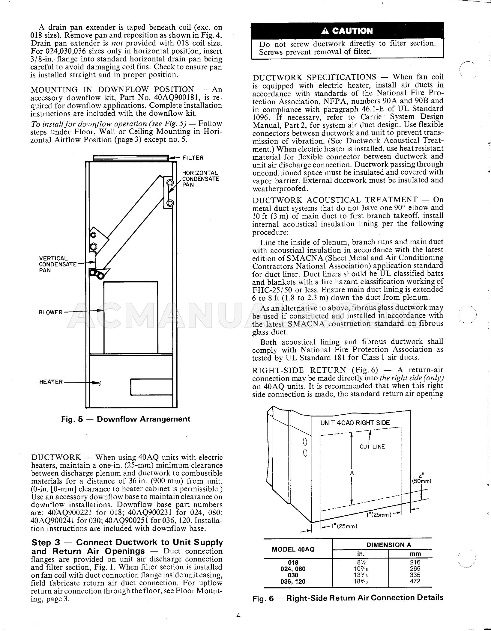 Carrier 40AQ030 40AQ Installation, Start-Up and Service Instructions