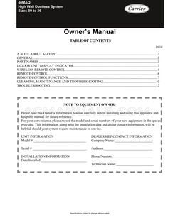 Carrier 40MAHBQ12XA3 Owner's Manual