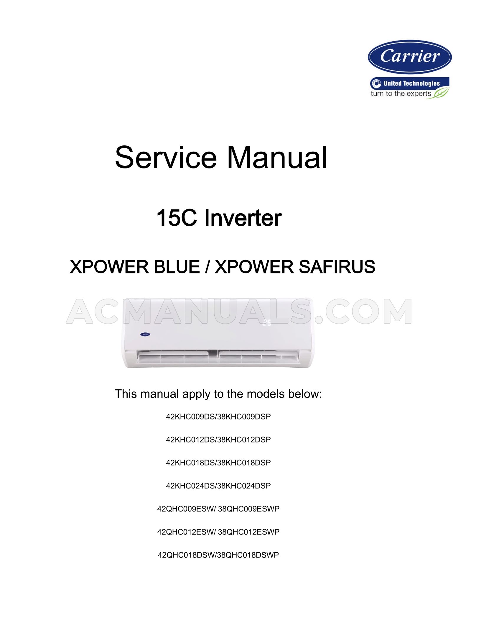 Carrier 42KHF036DS XPower Blue 3 Service Manual