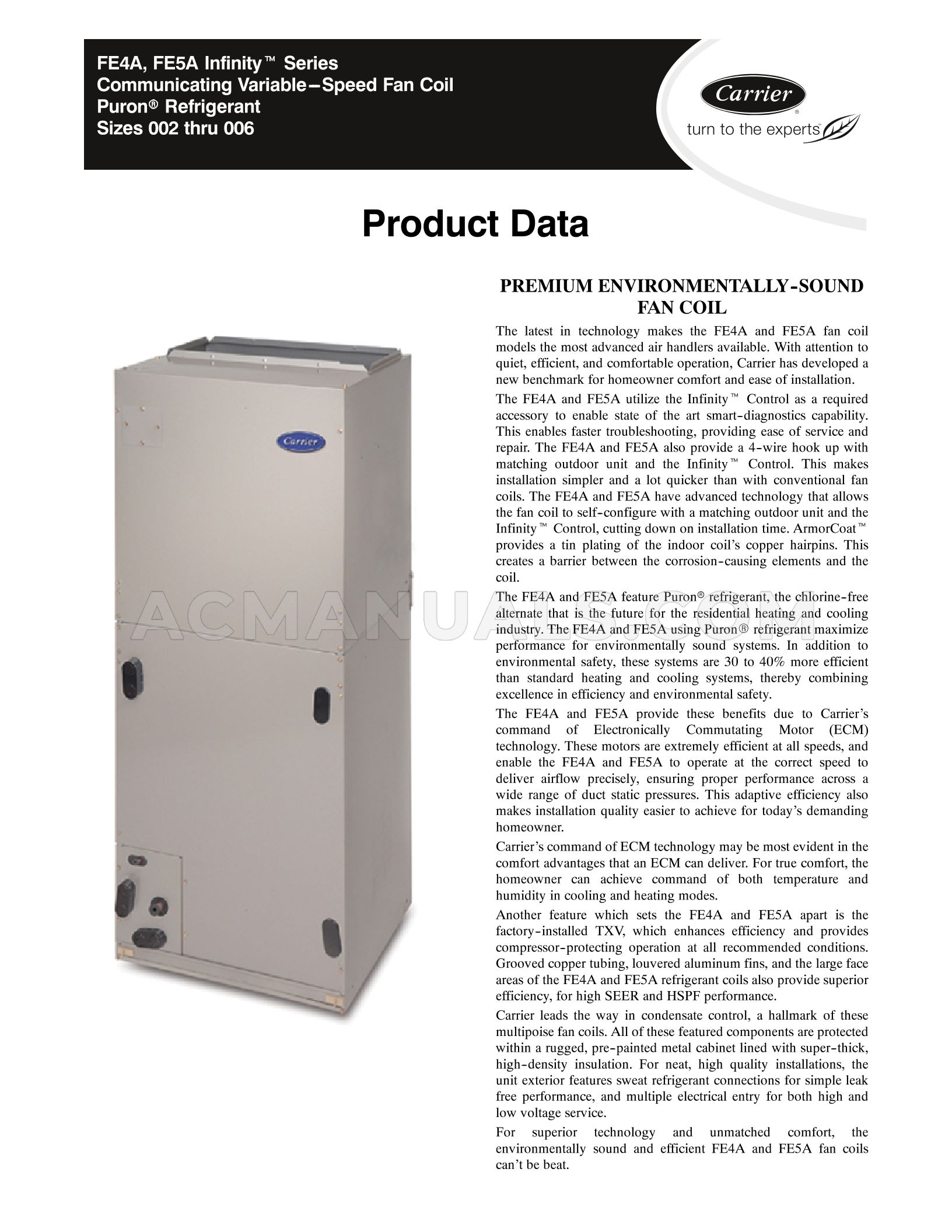 Carrier FE4ANB006 Infinity Specifications Sheet