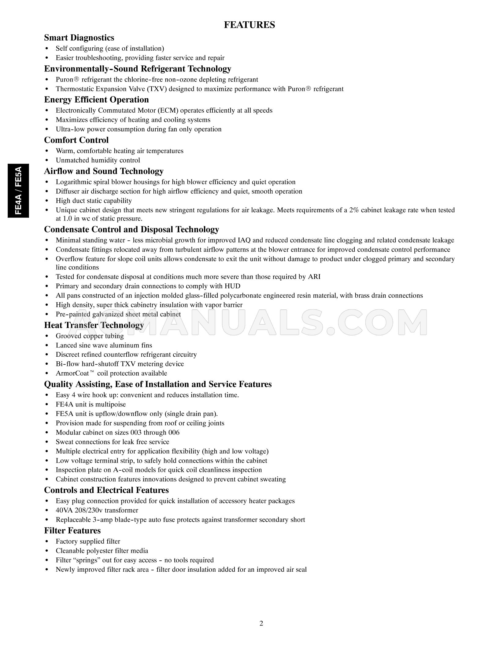 Carrier FE4ANB006 Infinity Specifications Sheet