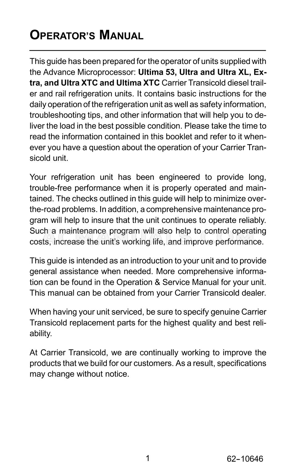 Carrier Ultra Transicold Operator's Manual