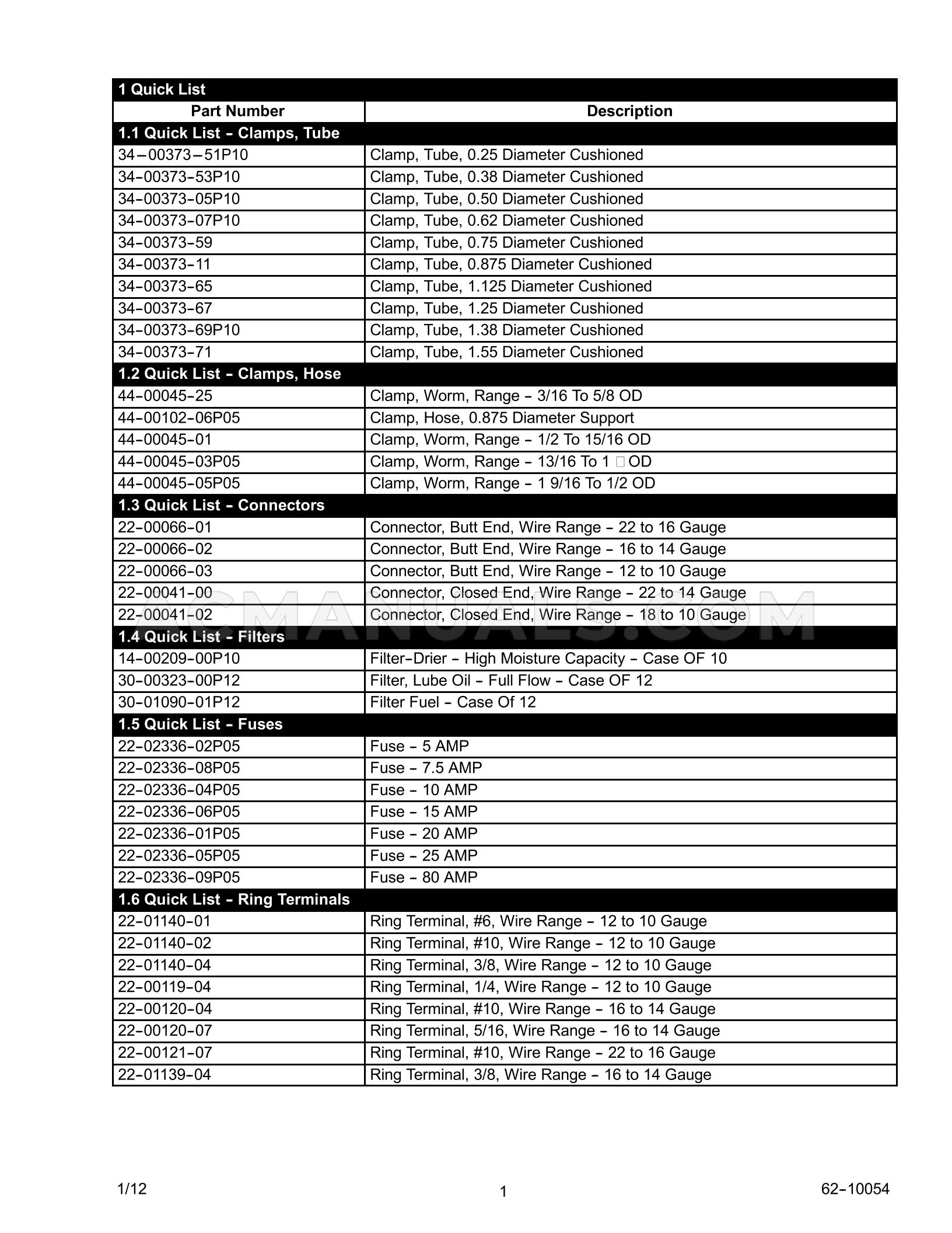 Carrier NDX-93D Transicold Service Parts List