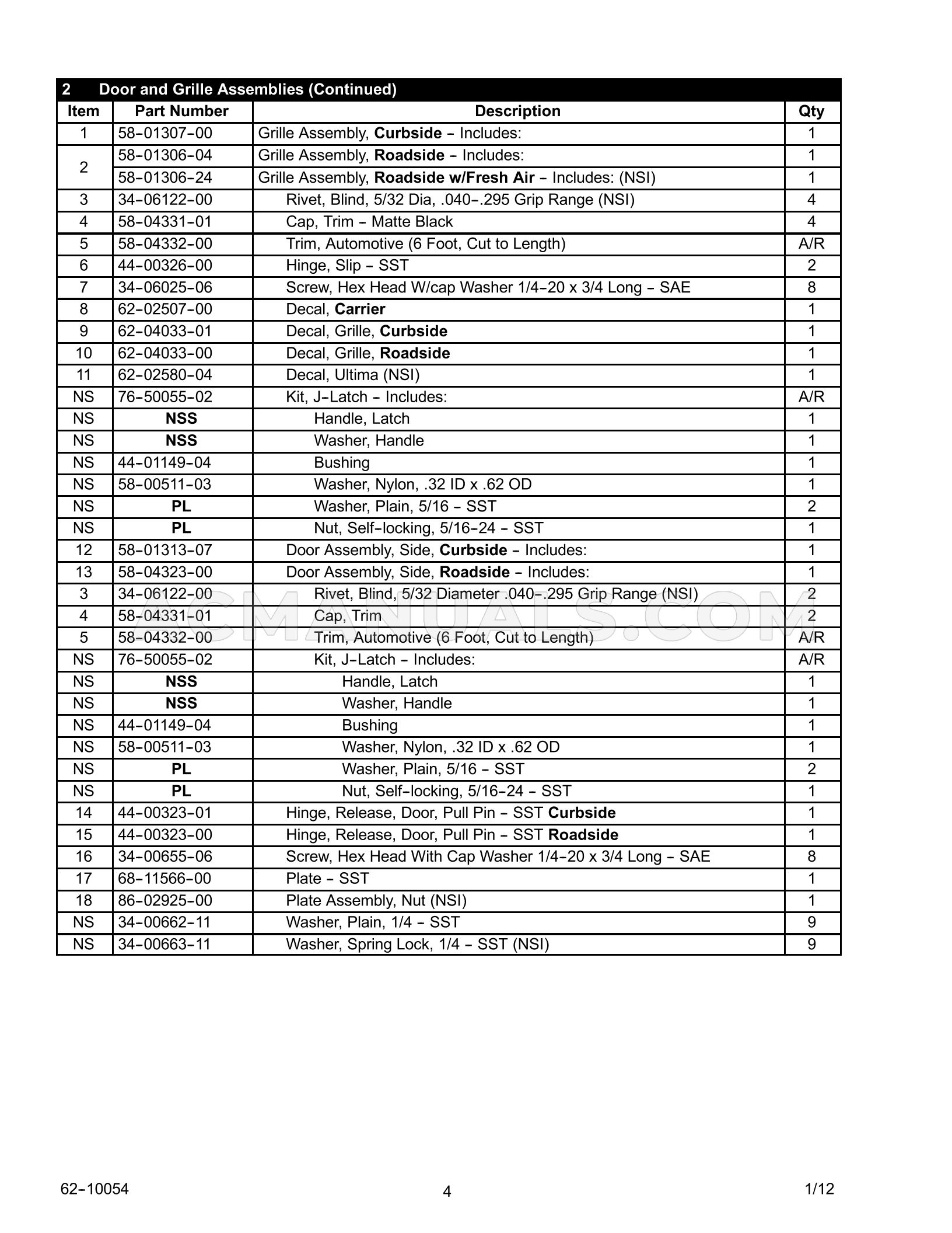 Carrier NDX-93D Transicold Service Parts List
