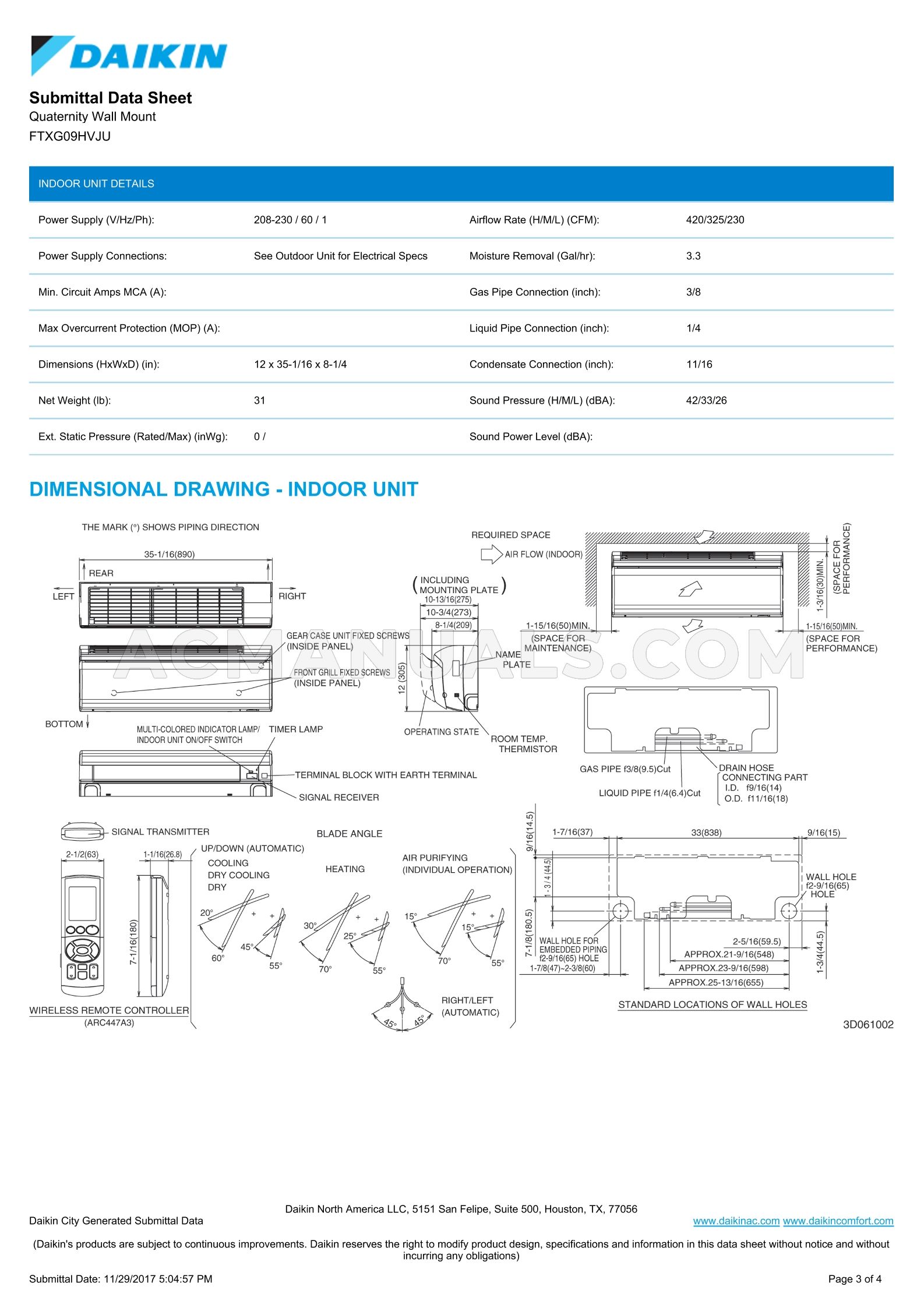 Daikin 1311427 Spec Sheet