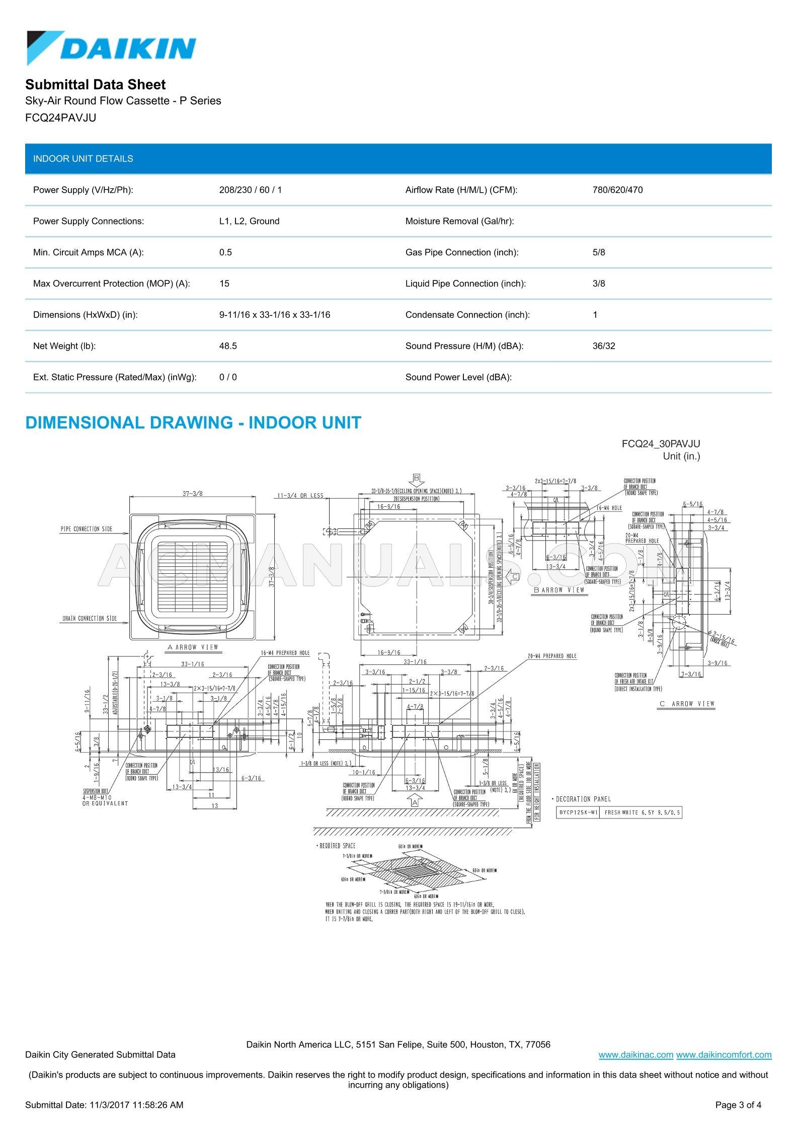 Daikin 1315066 Spec Sheet