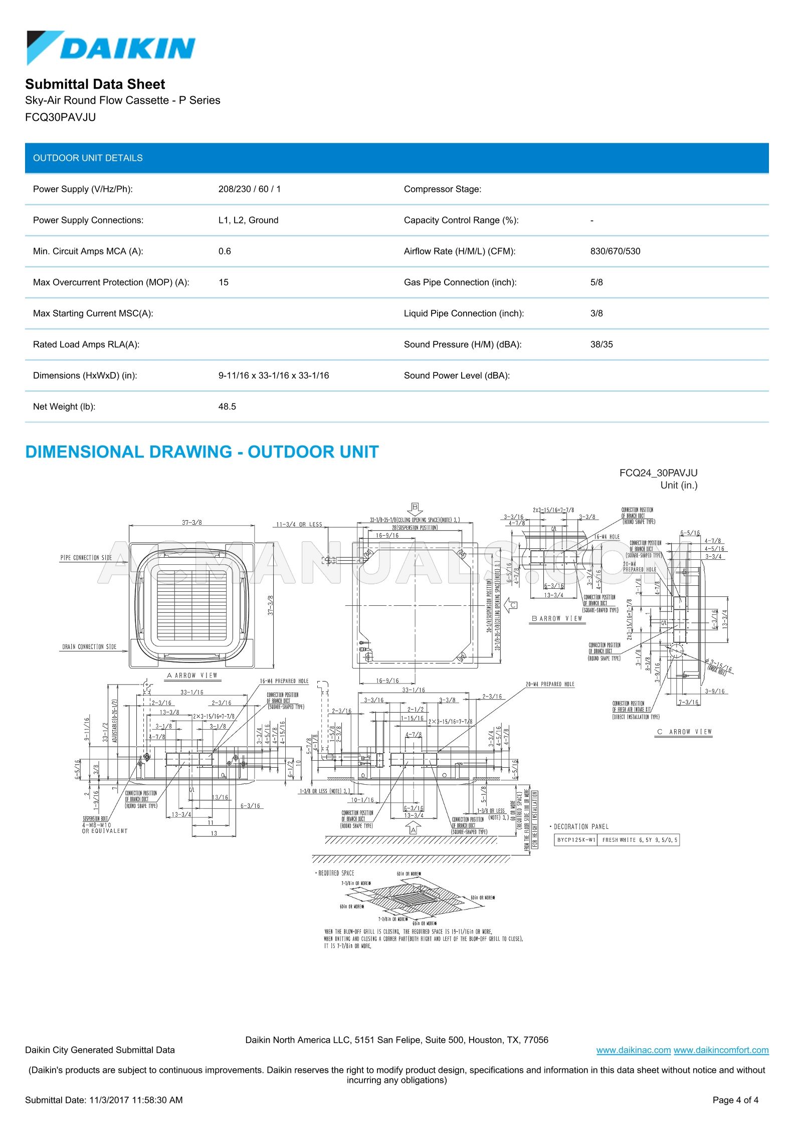Daikin 1315069 Spec Sheet