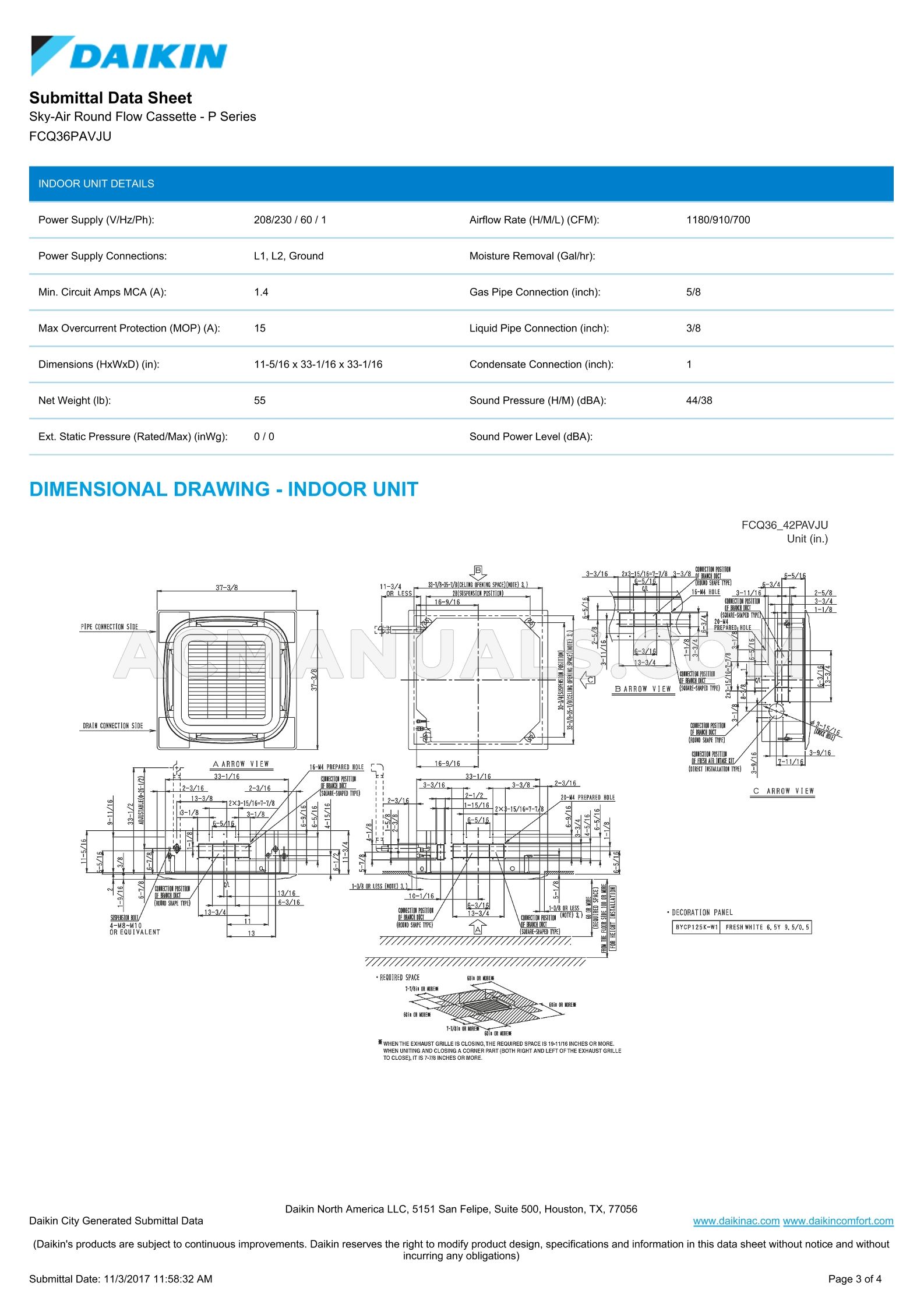 Daikin 1315071 Spec Sheet