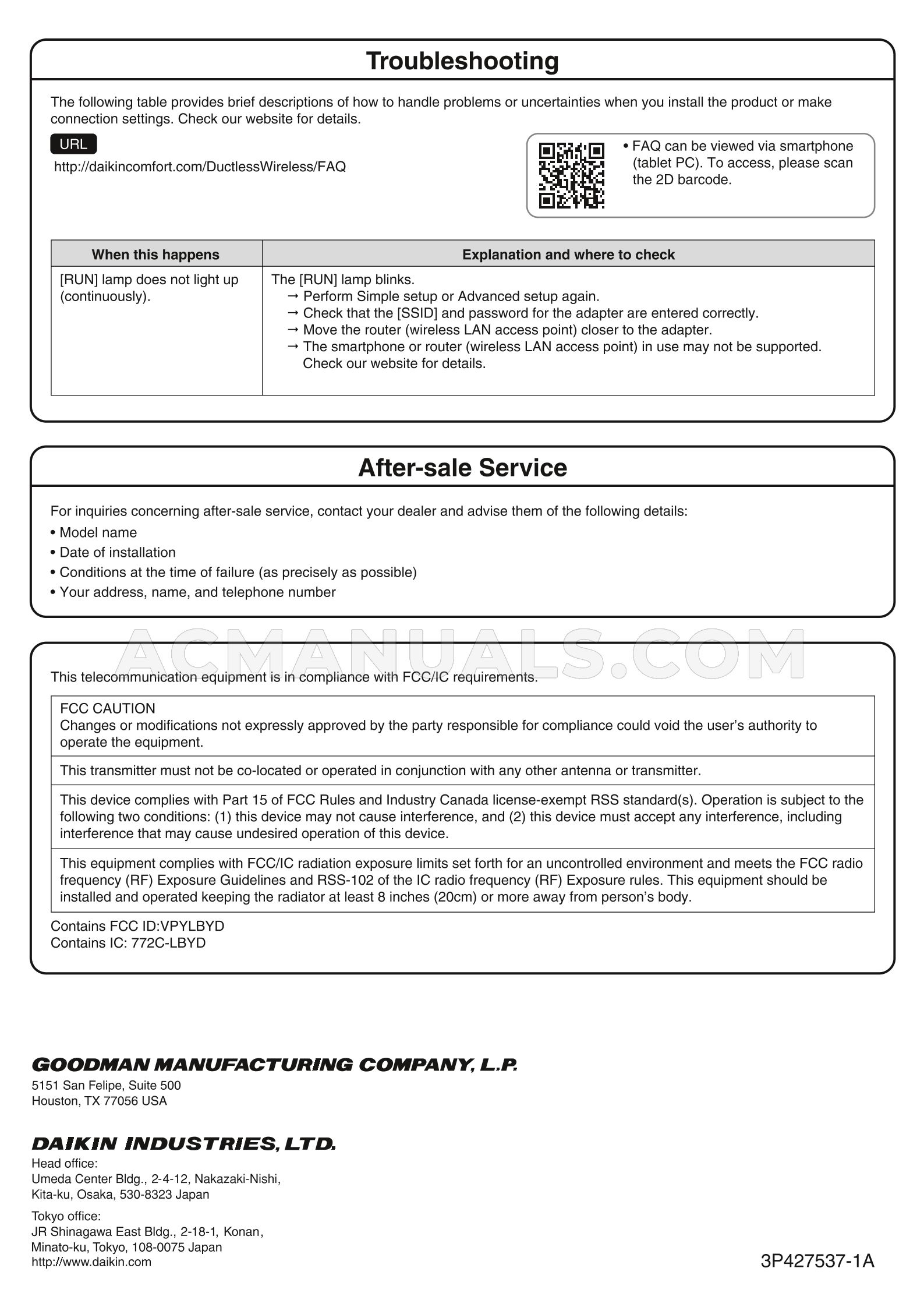 Daikin BRP072A43 Installation Manual