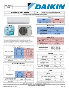 Daikin FTX12NMVJU Spec Sheet