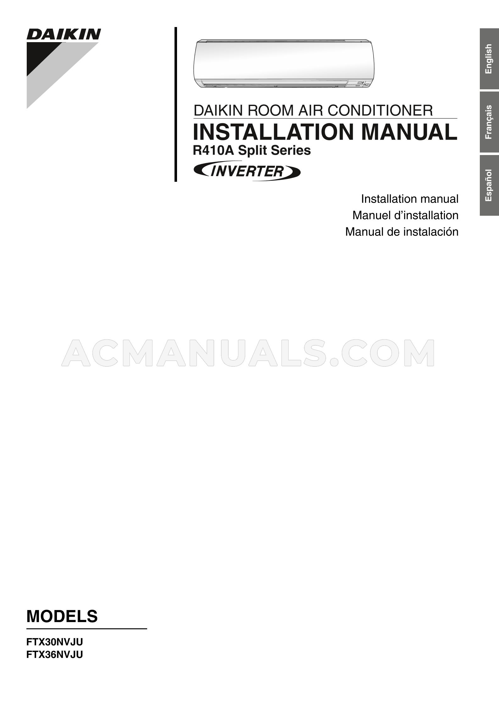 Daikin FTX30NVJU Installation Manual