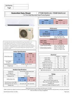 Daikin RXB18AXVJU Spec Sheet