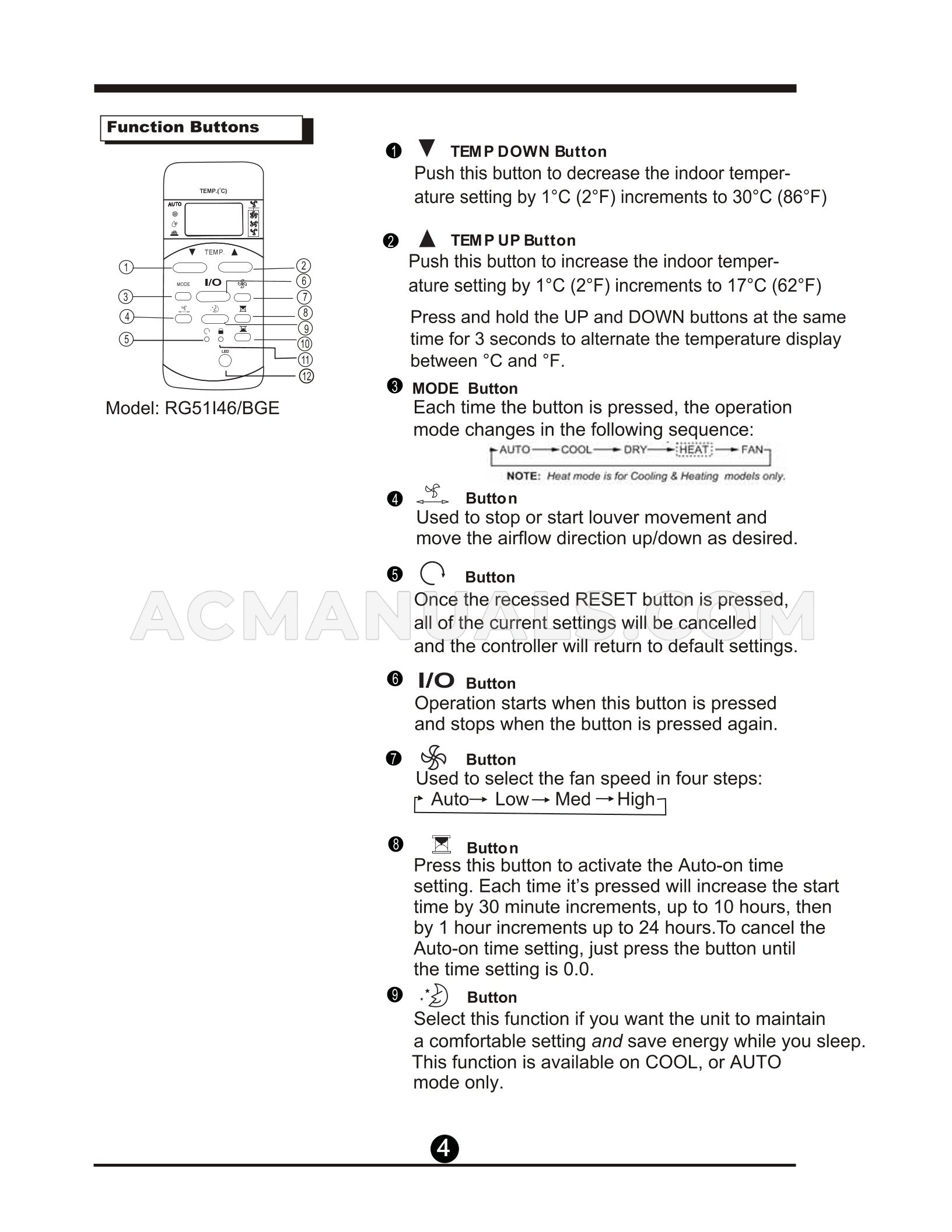 Danby DPA140HB1WDD Designer Remote Control Instruction