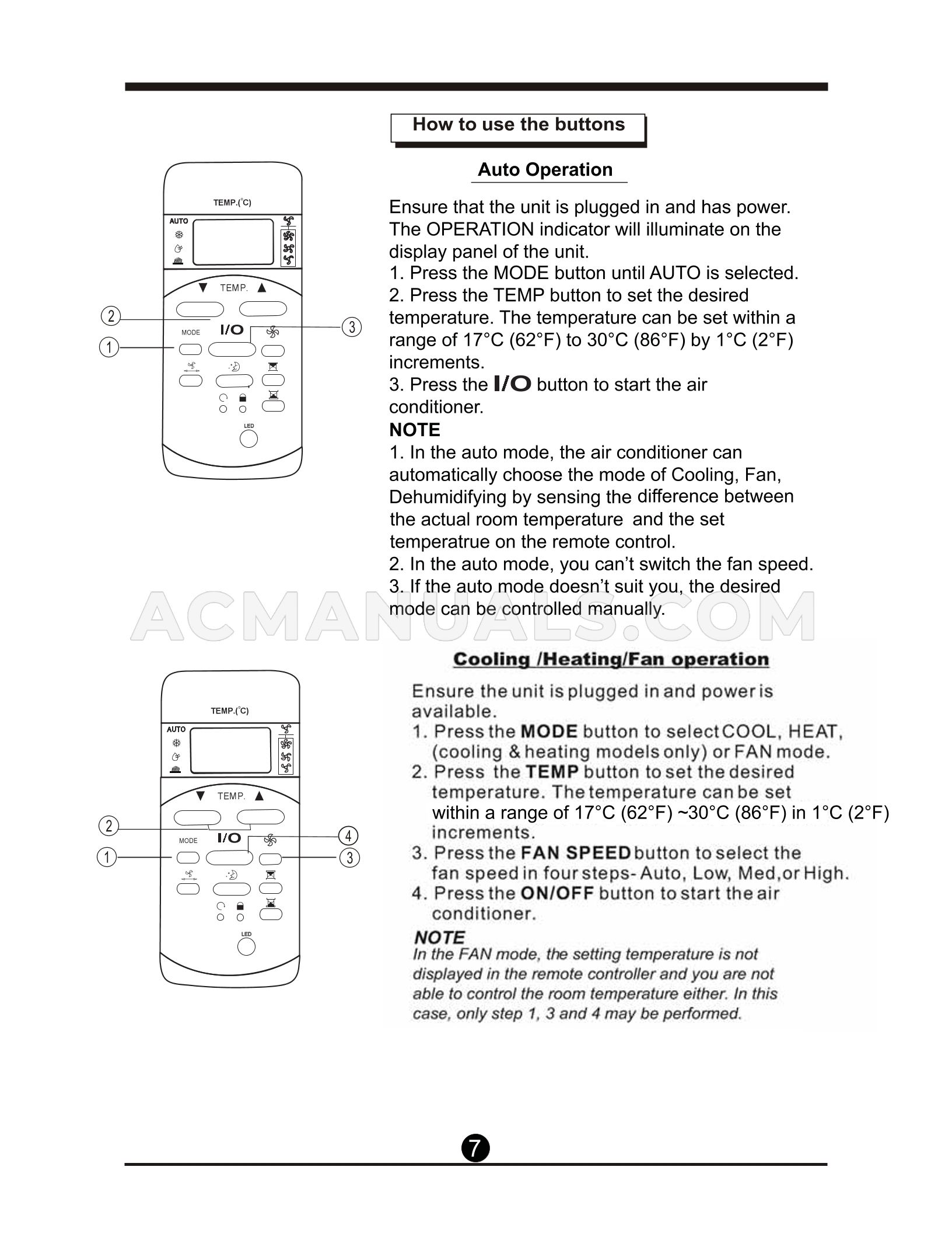 Danby DPA120HB1WDB Remote Control Instruction