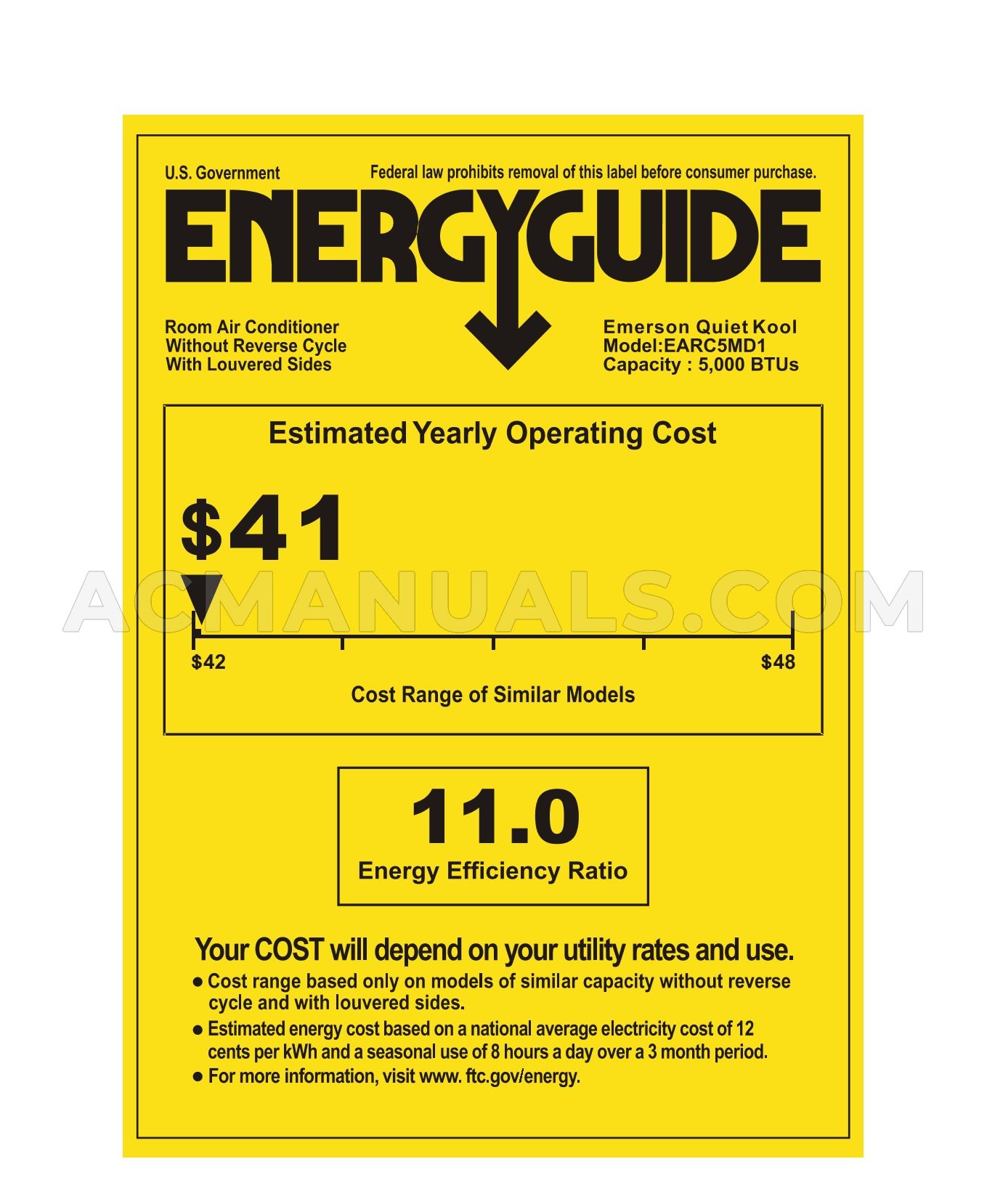 Emerson EARC5MD1 Energy Guide