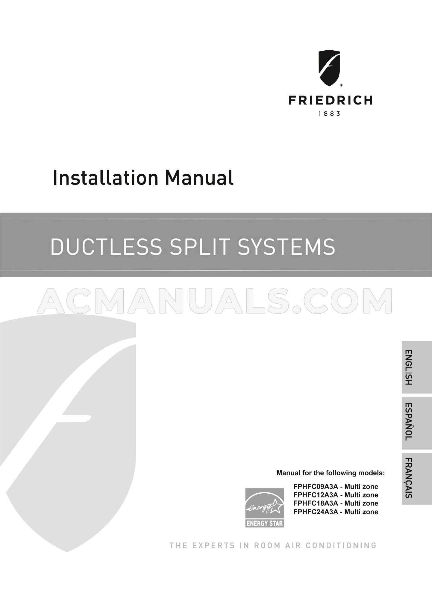 Friedrich FPHFC18A3B Floating Air Pro Installation Manual