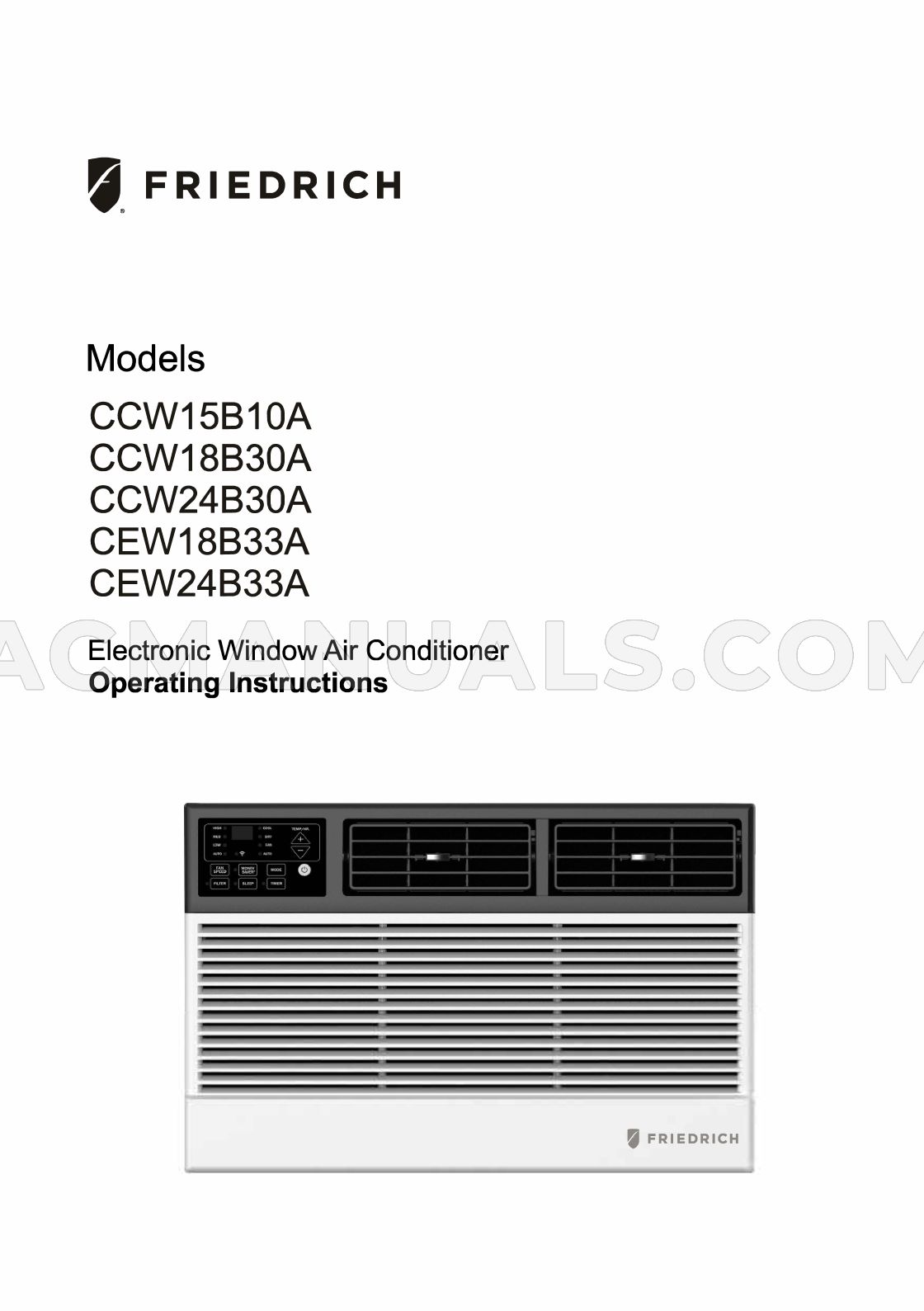 Friedrich CEW24B33A Chill Premier Installation & Operation Manual