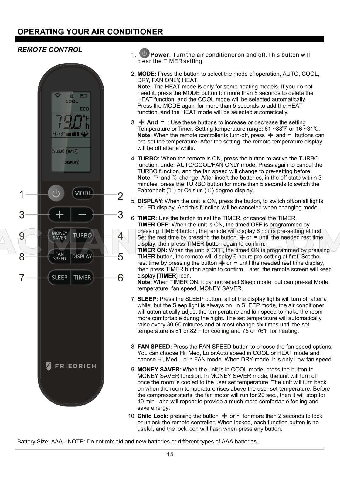 Friedrich CEW24B33A Chill Premier Installation & Operation Manual