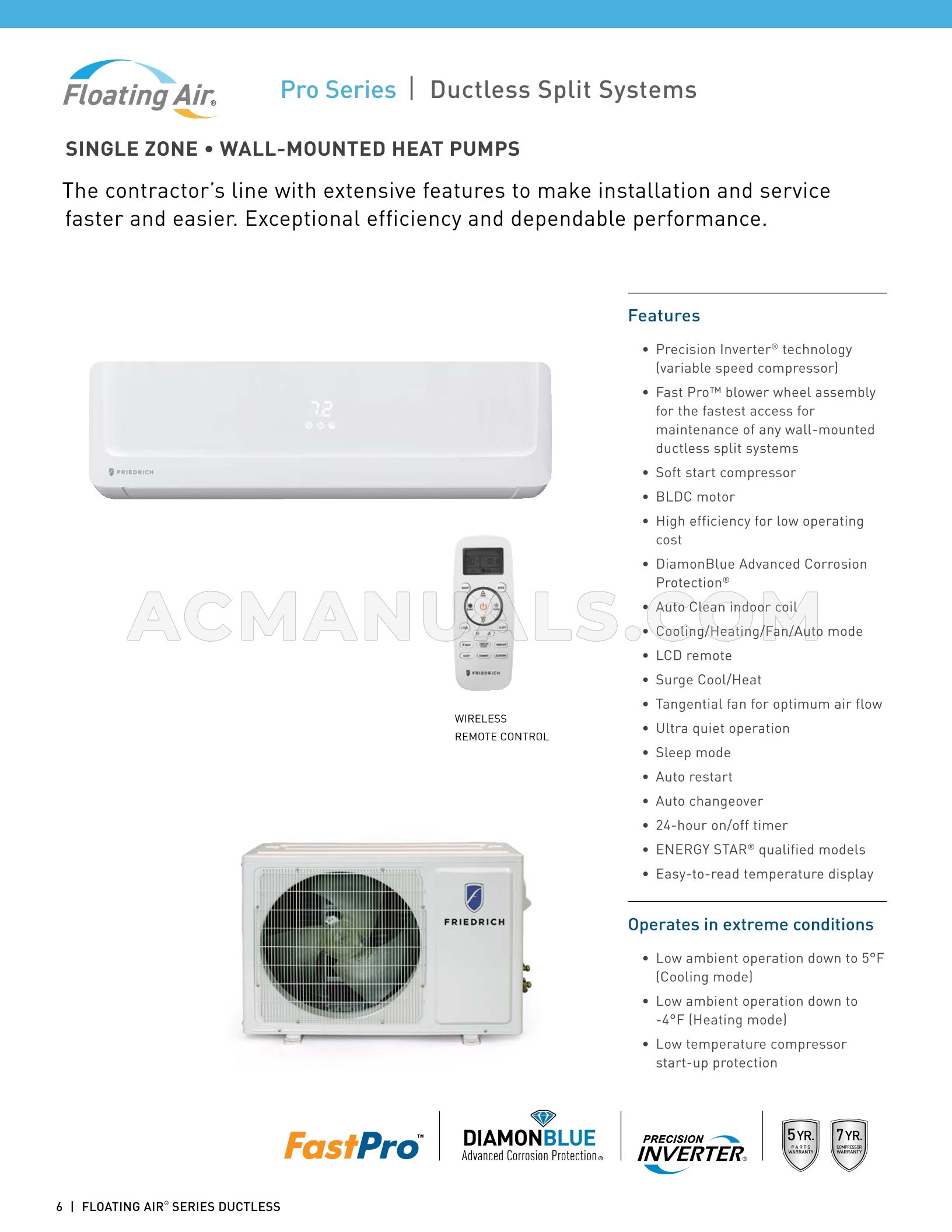 Friedrich FPHW123A Specification Sheets