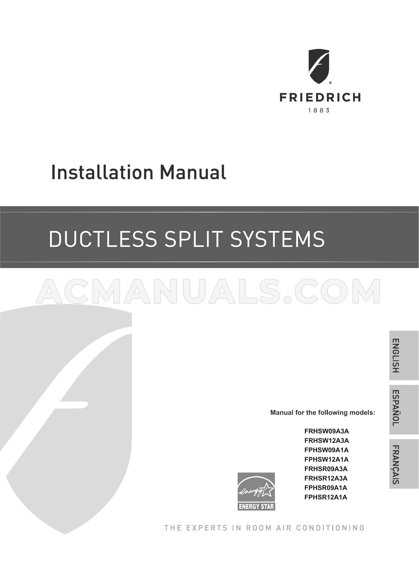Friedrich Frhsw12a3b Floating Air Premier Installation Manual