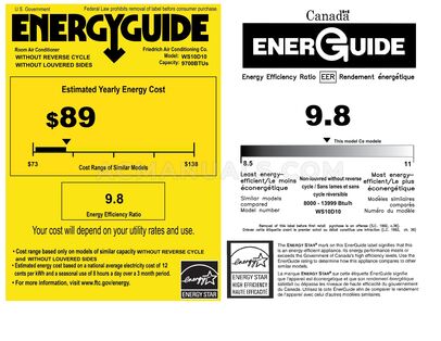 Friedrich WS10D10B WallMaster Energy Guide