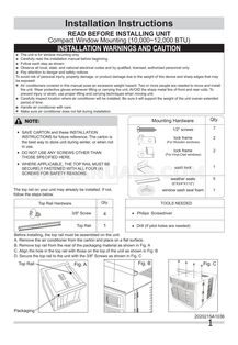 Frigidaire FFRA1222R1 Installation Instructions