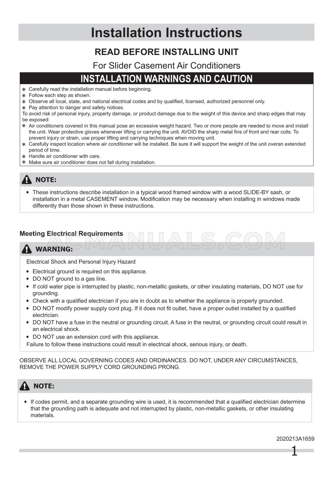Frigidaire FFRS0822S1E Installation Instructions