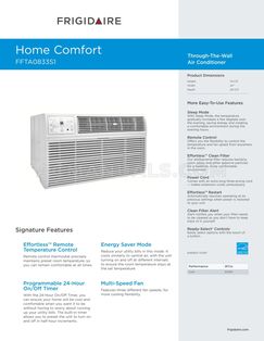 Frigidaire FFTA0833S1 Specification Sheet