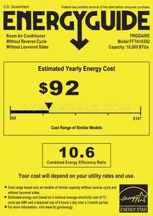 Frigidaire FFTA1033U1 Energy Guide