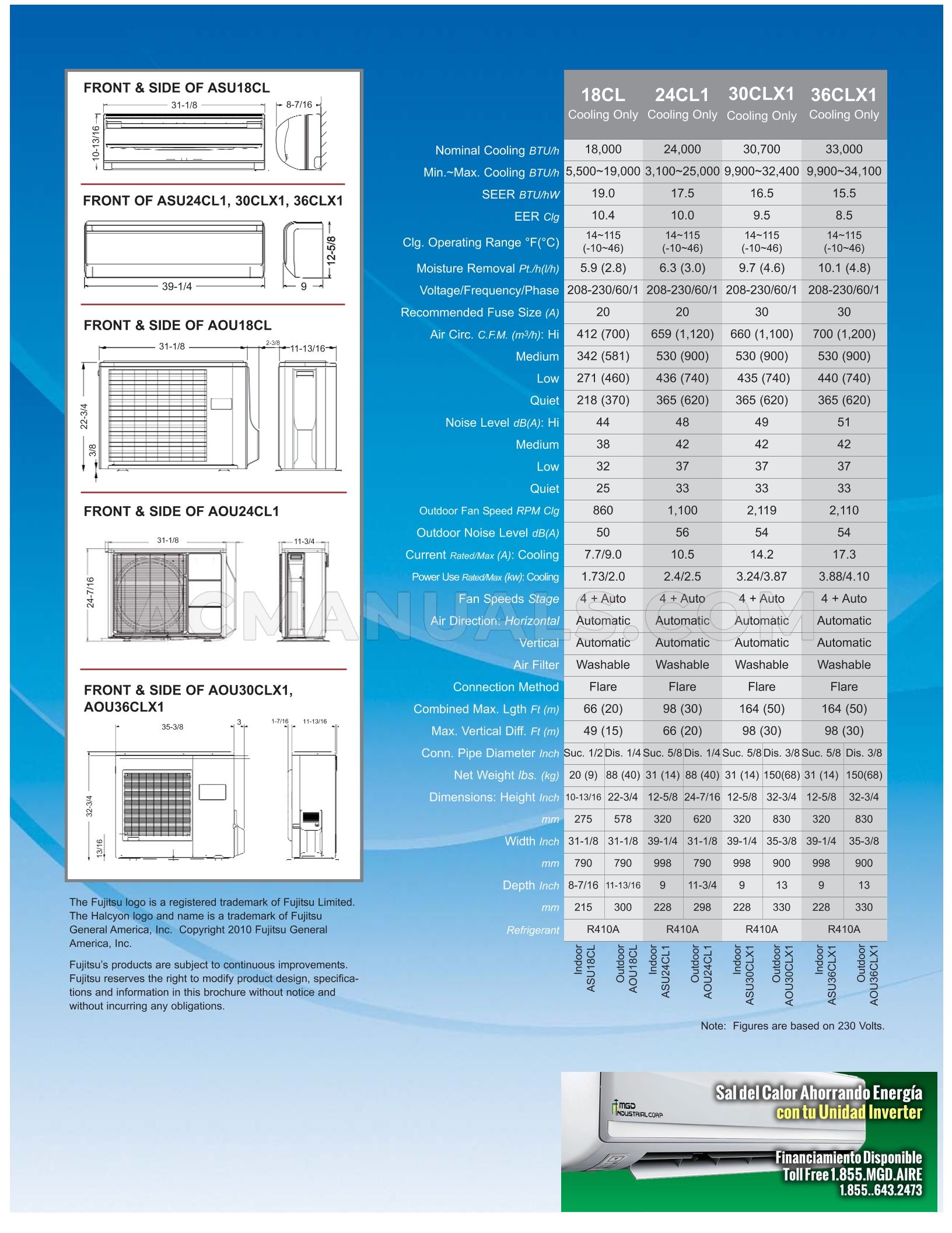 Fujitsu ASU24CL1 Halcyon Specifications