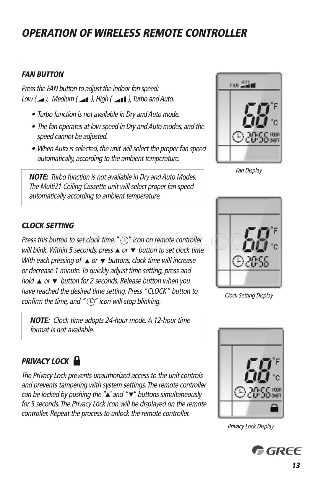 Gree CAS12HP230V1AC Owners Manual
