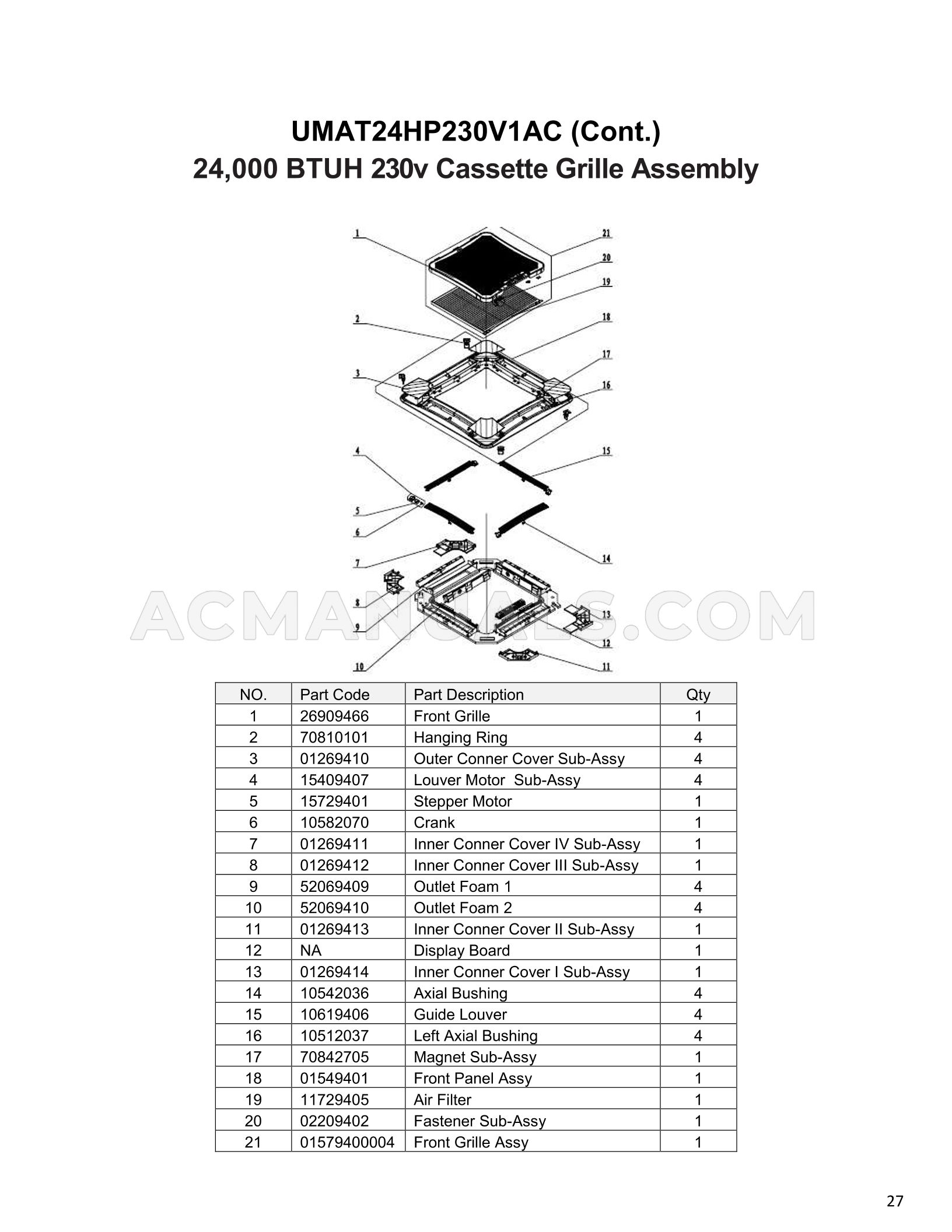 Gree 1309391 Parts List