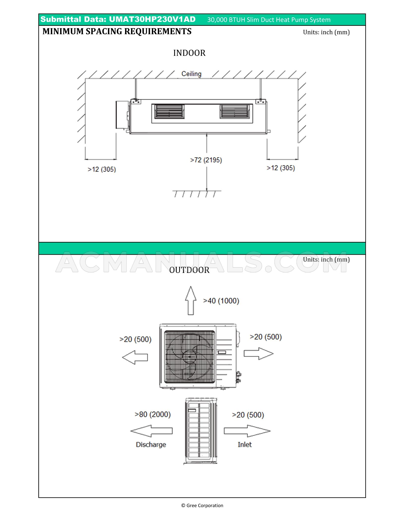 Gree 1309382 Spec Sheet