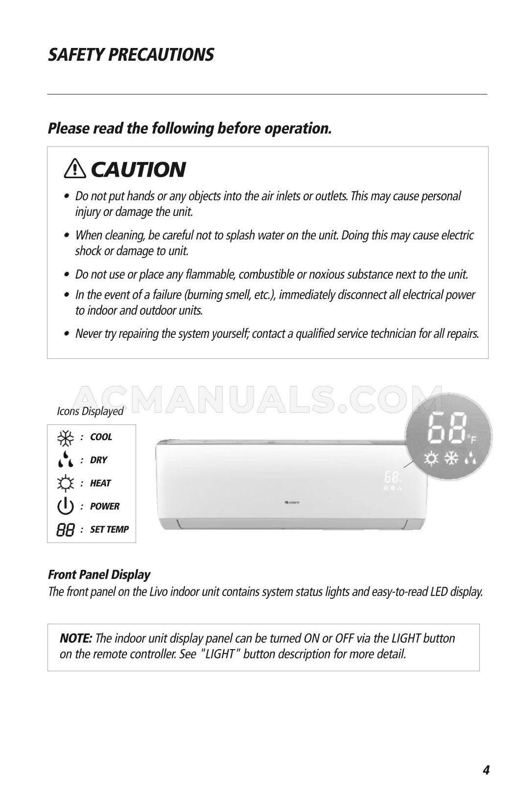 Gree LIVS12HP230V1B Owner's Manual