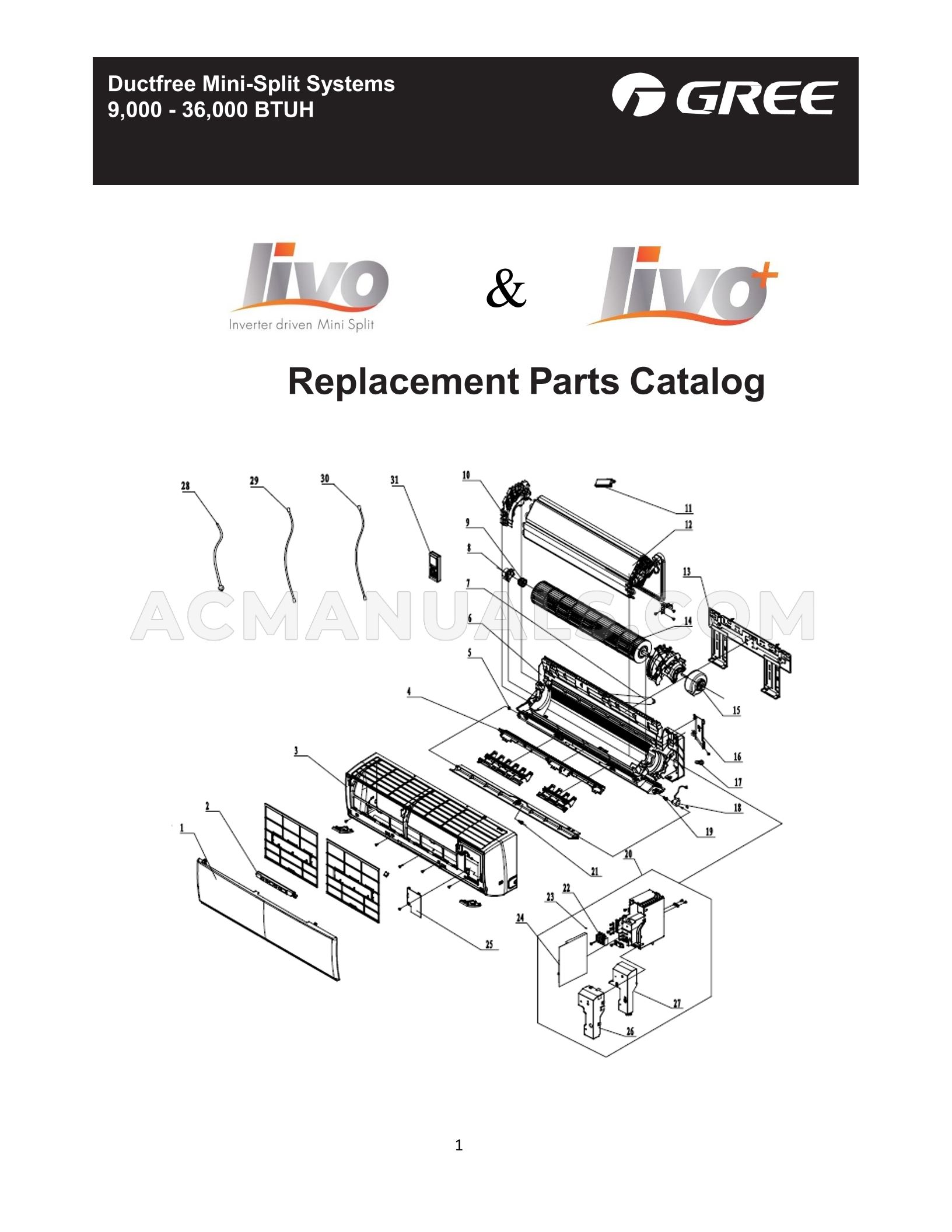 Gree LIVS12HP230V1B Parts List