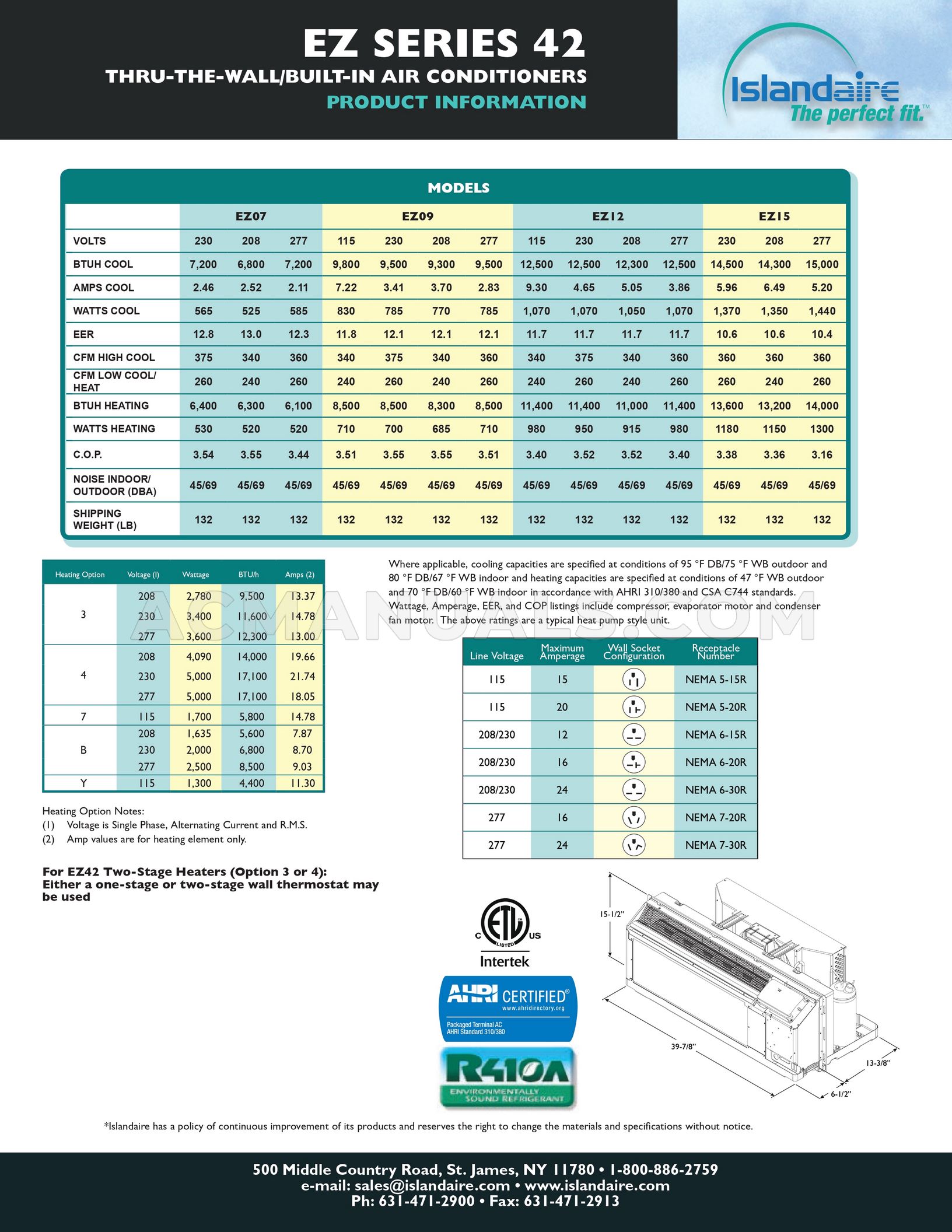 Islandaire EZ42152231S46AA EZ 42 Spec Sheet
