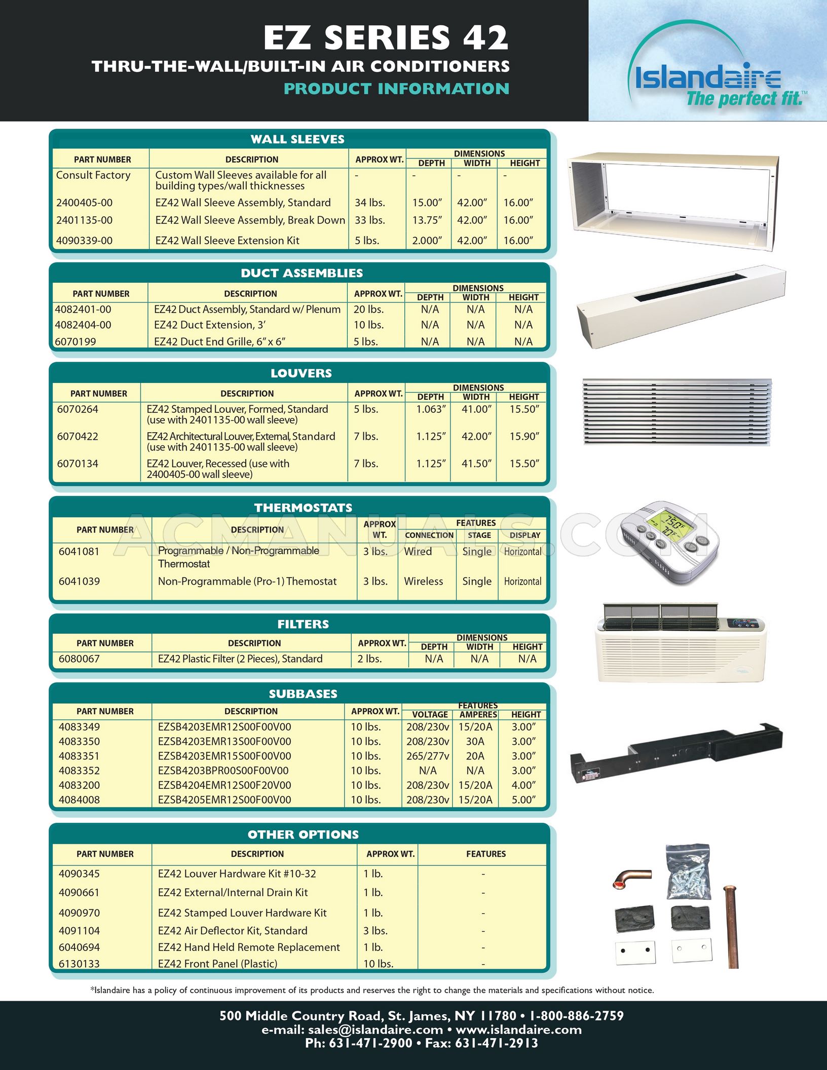 Islandaire EZ42152231S46AA EZ 42 Spec Sheet