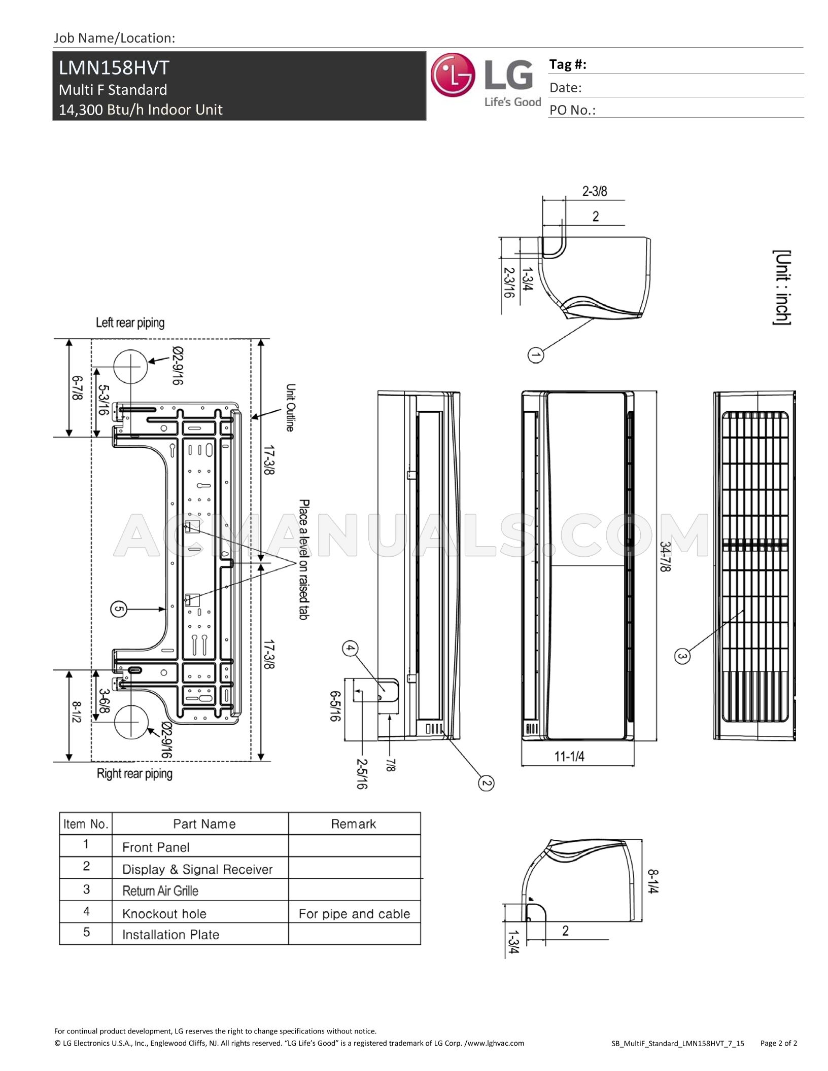 LG 700676 Submittal LMN158HVT