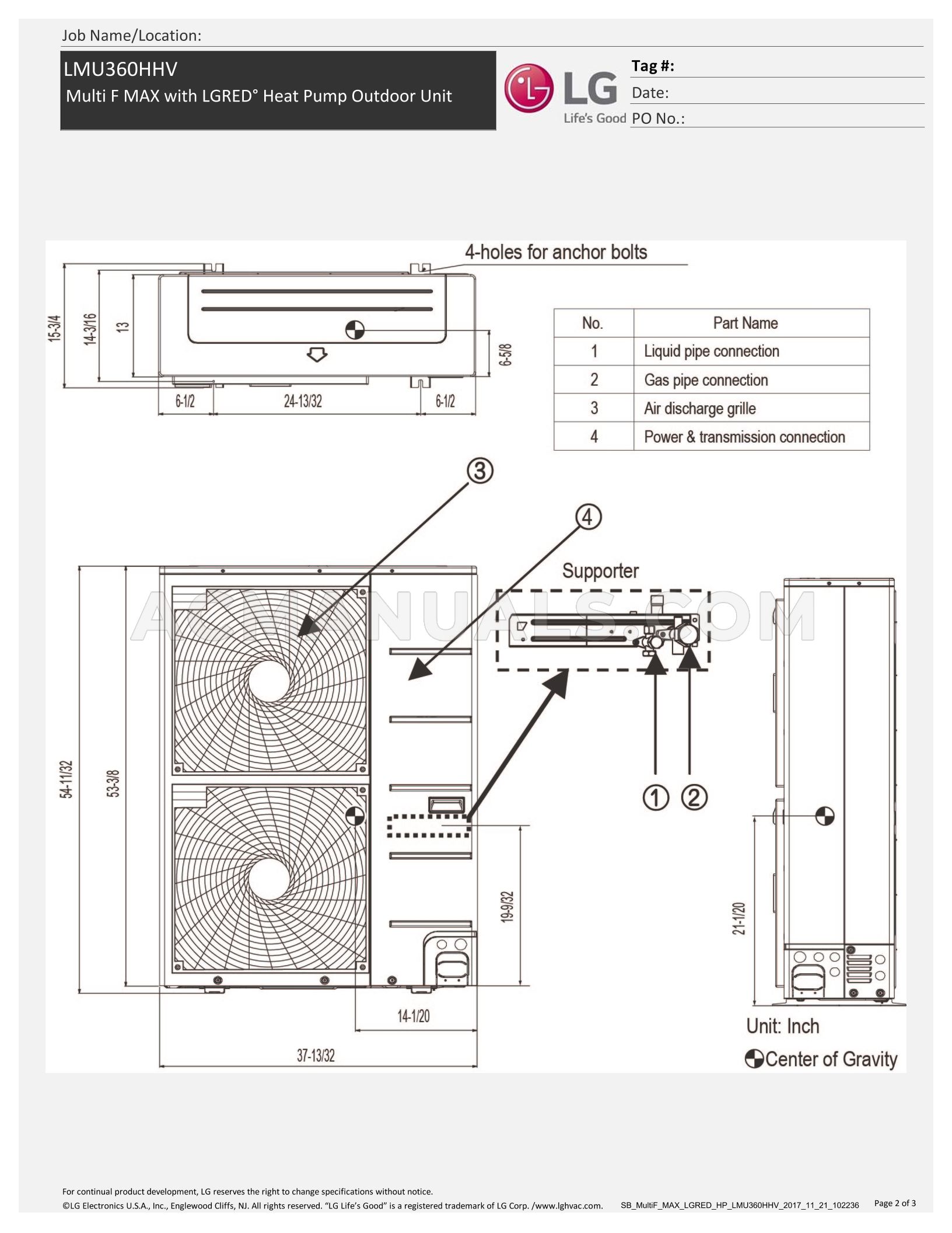 LG 963171 LMU360HHV Specifications Sheet