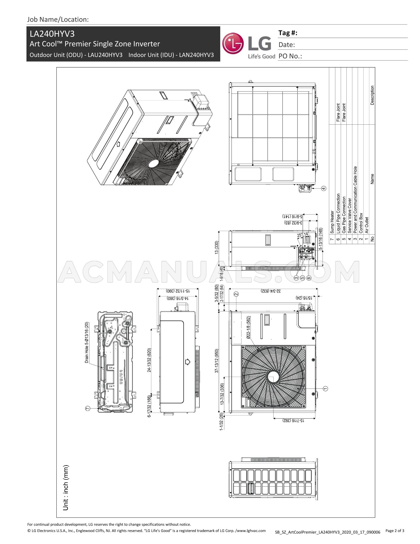 LG LA240HYV3 Spec Sheet