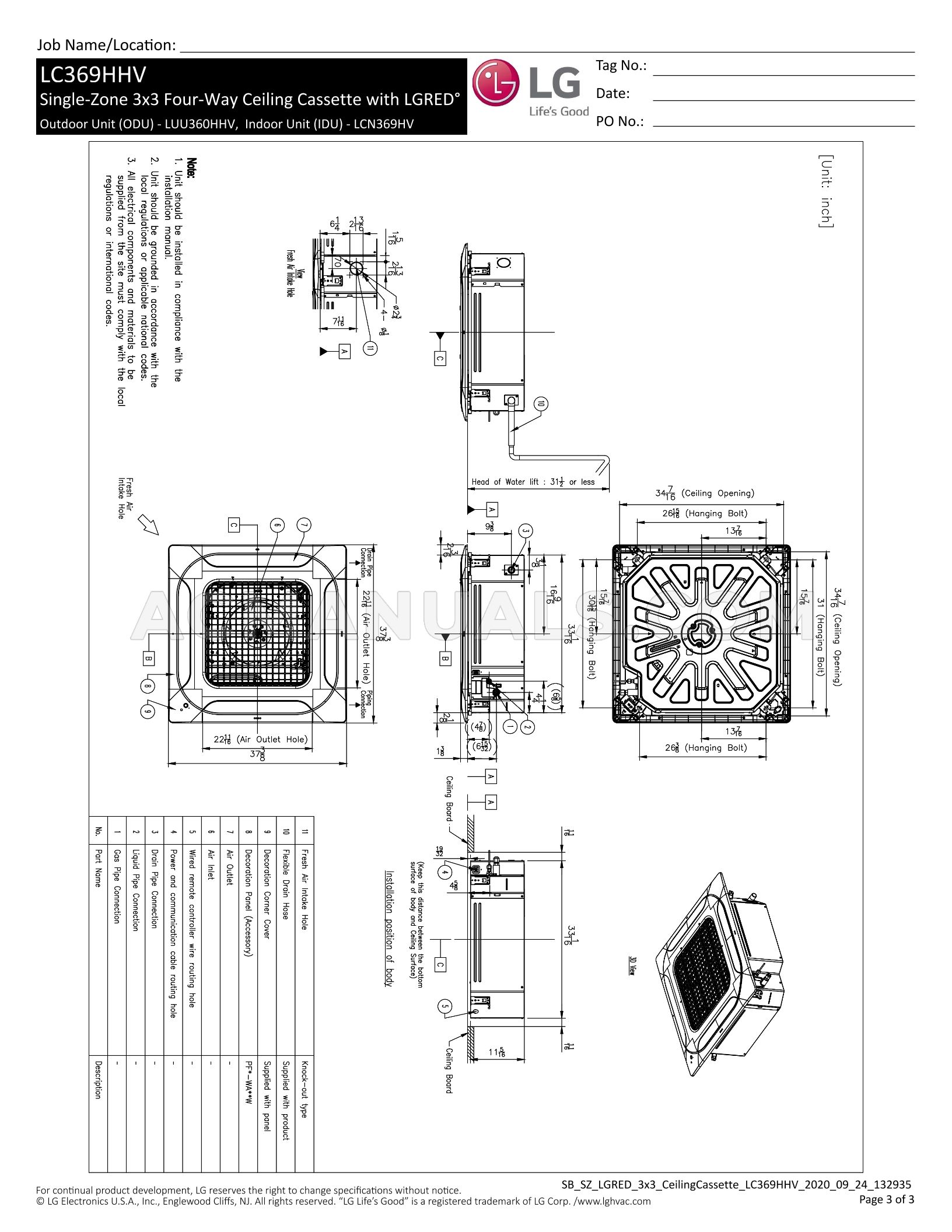 LG LUU360HHV Submittal