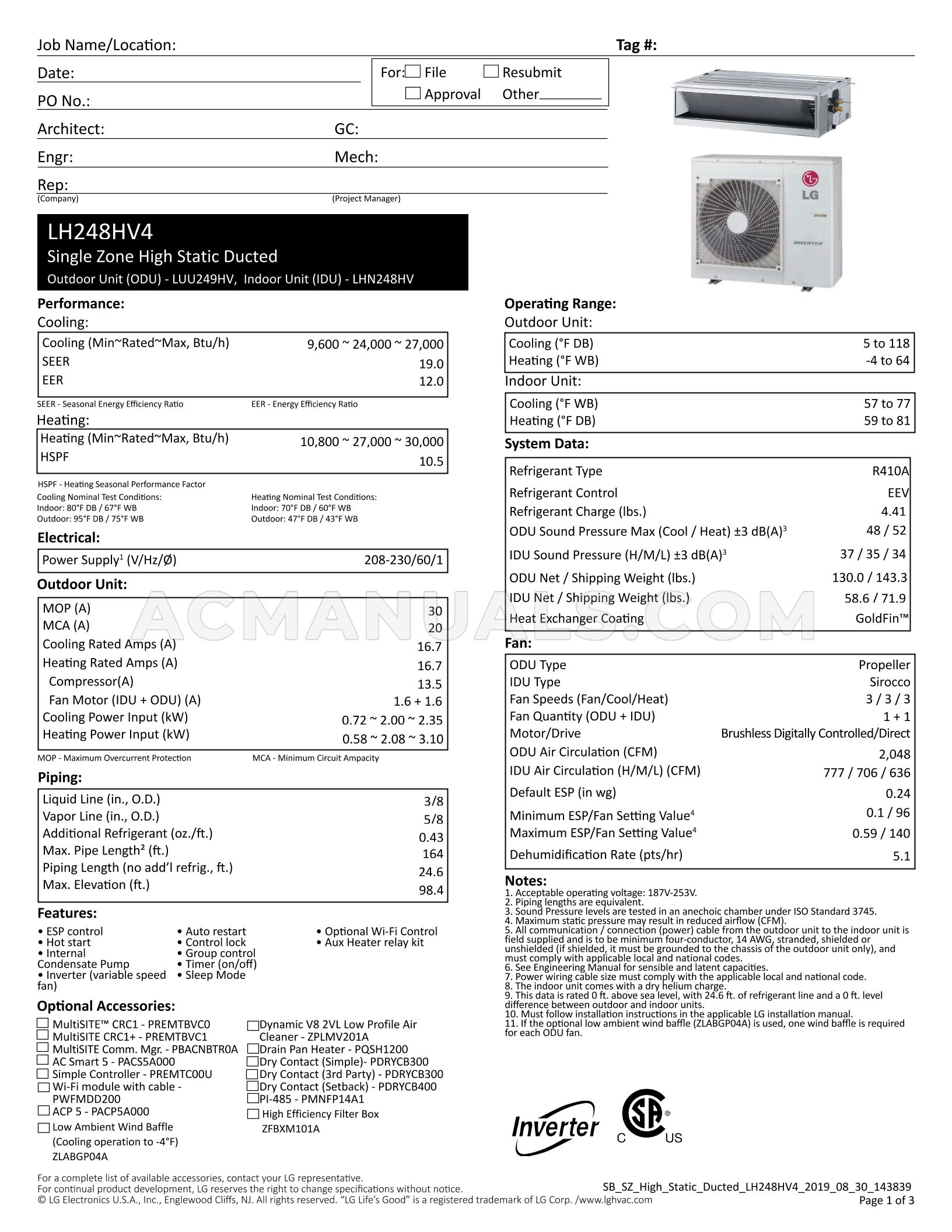 LG LUU249HV Submittal