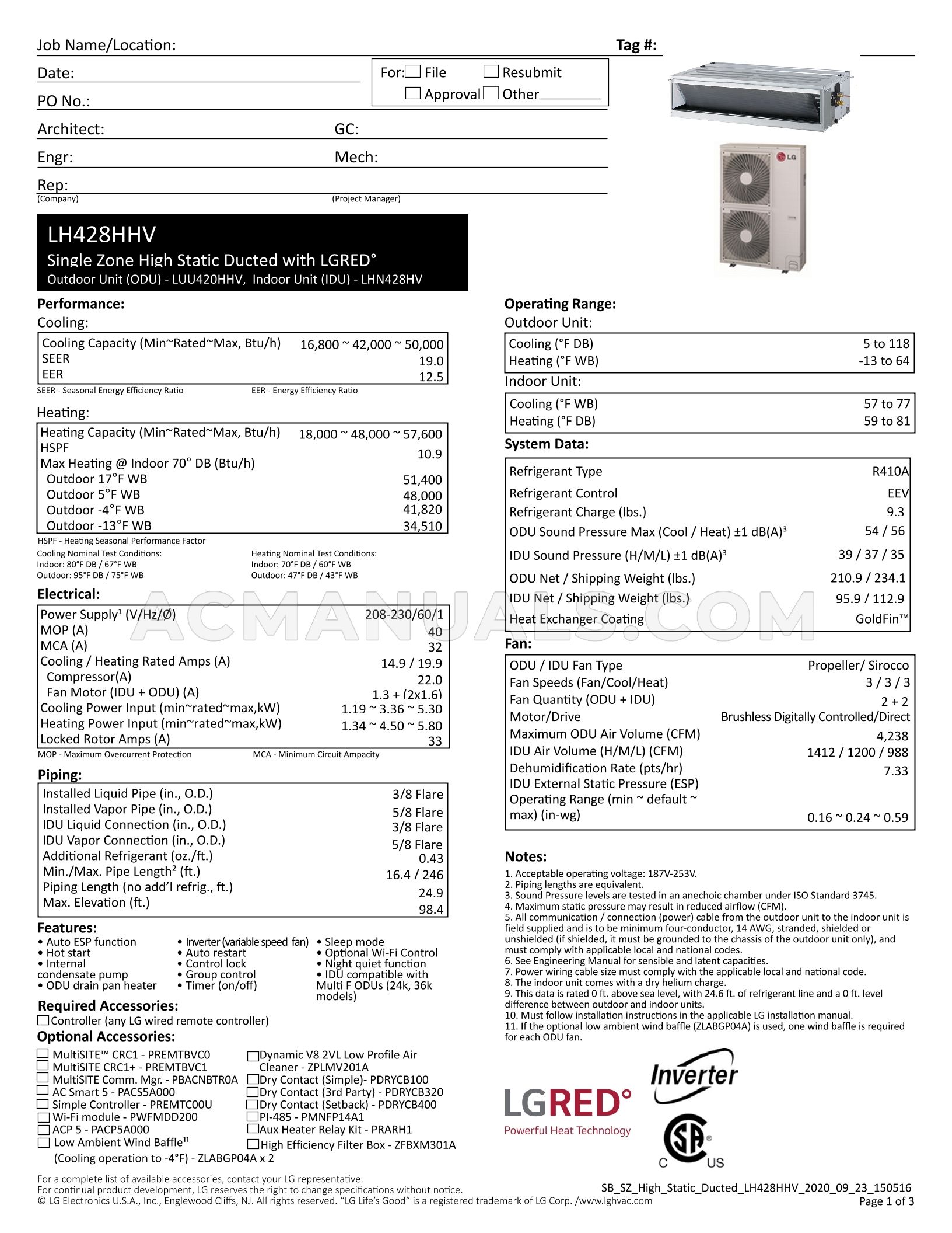 LG LH428HHV Submittal