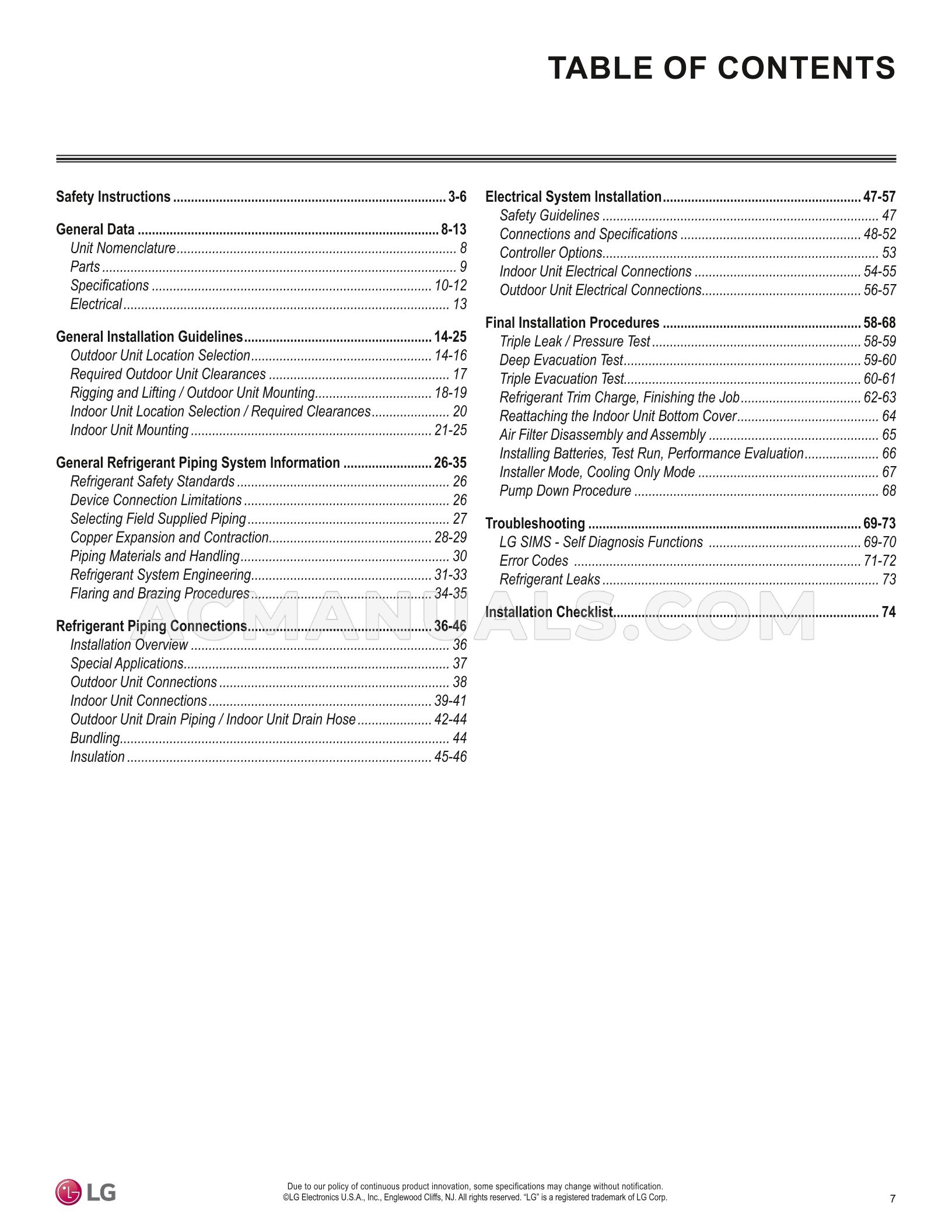 LG LS120HFV3 Installation Manual