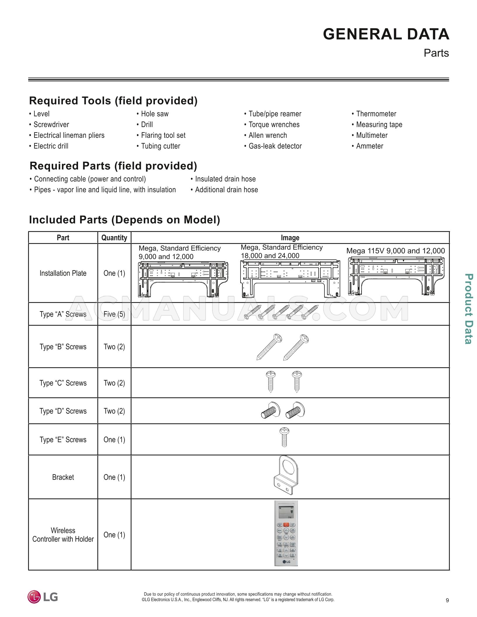 LG LS120HFV3 Installation Manual